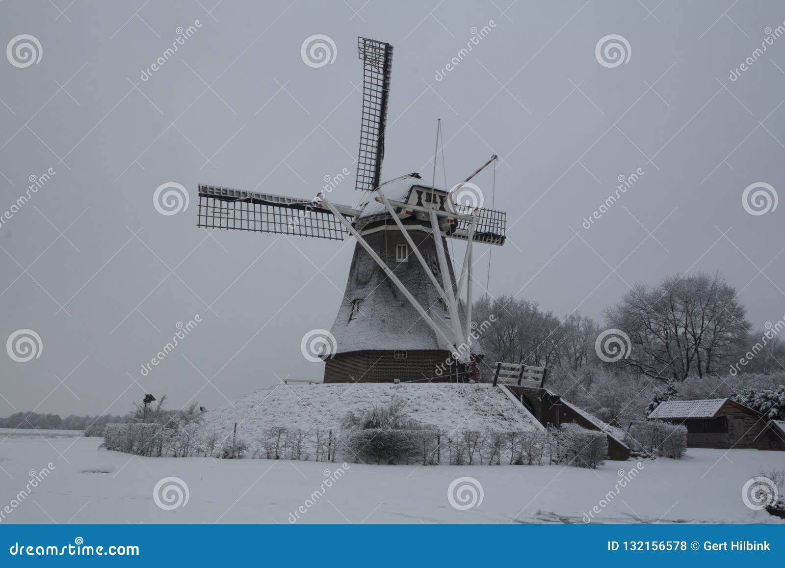 Dutch windmill scenery. stock photo. Image of landscape - 132156578