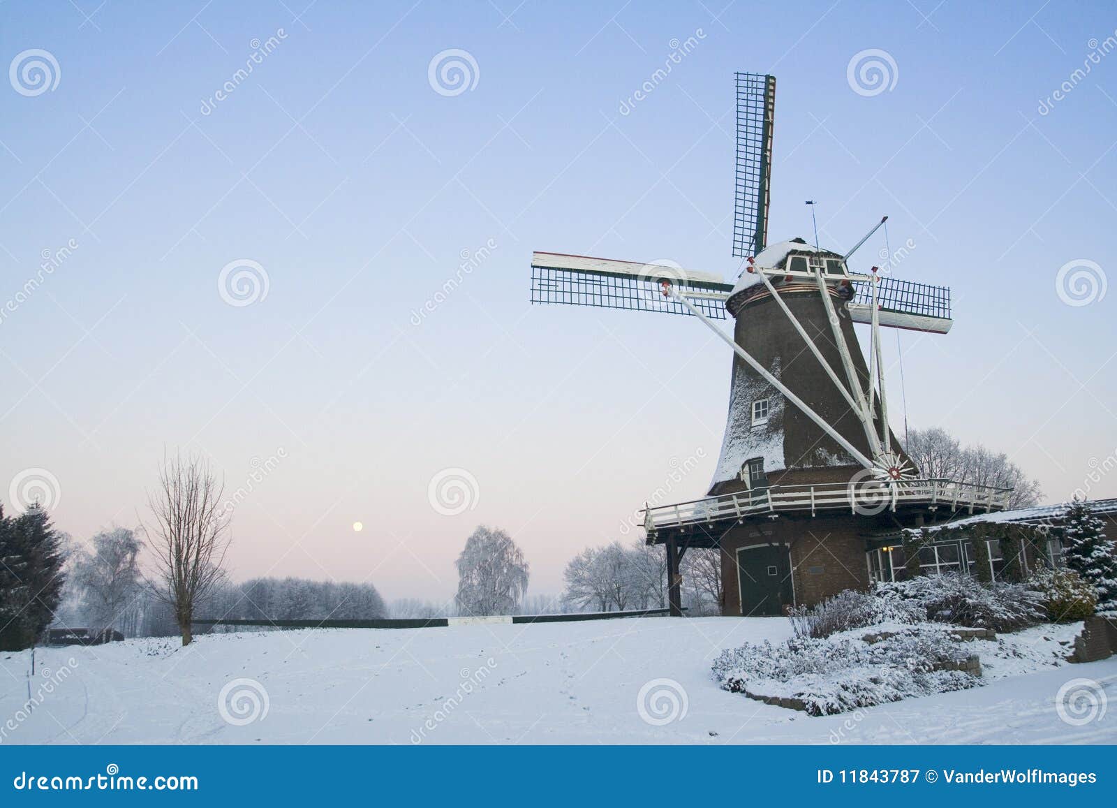 Dutch windmill with snow stock image. Image of weather - 11843787