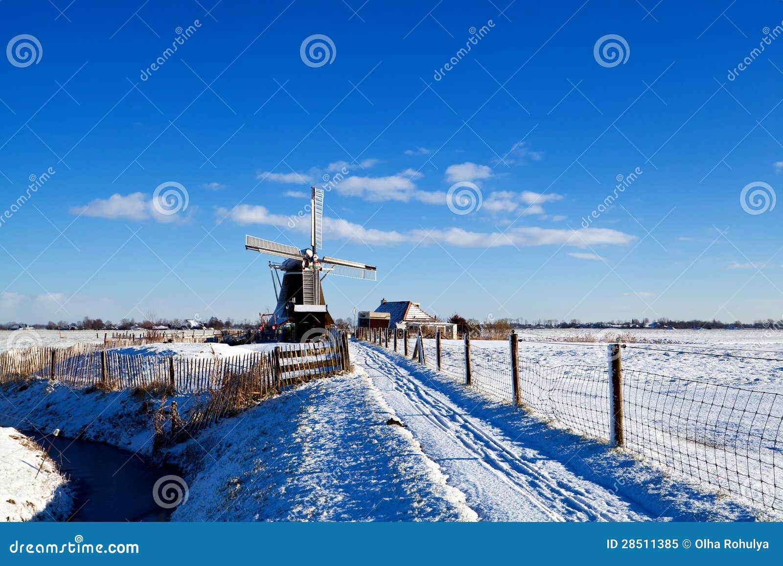 Dutch windmill in snow stock image. Image of meadow, horizon - 28511385