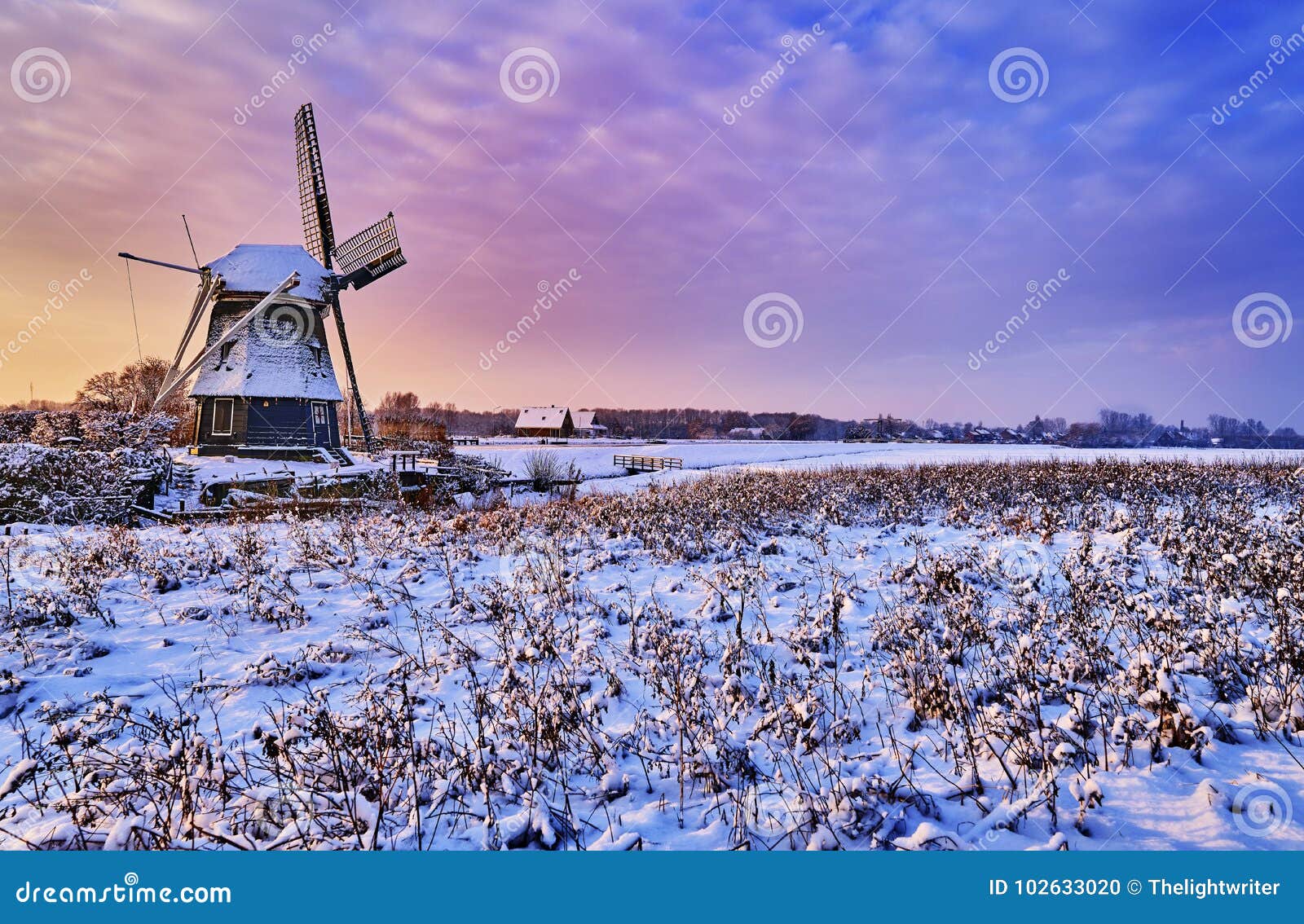 Dutch Windmill in the Snow of a Holland Winter Stock Photo - Image of ...