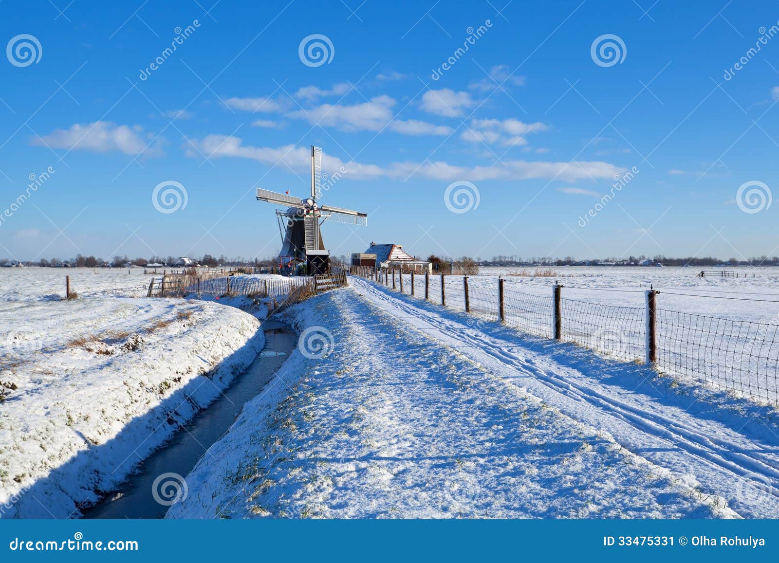 Dutch Windmill during Snowy Winter Stock Image - Image of landscape ...