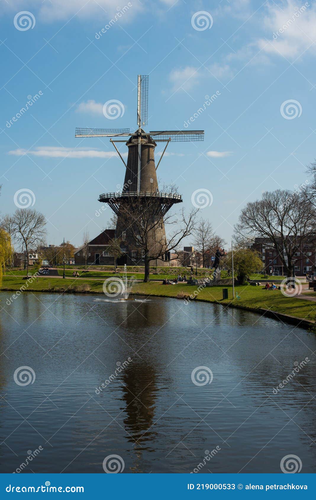 Dutch windmill in spring editorial stock photo. Image of leiden - 219000533