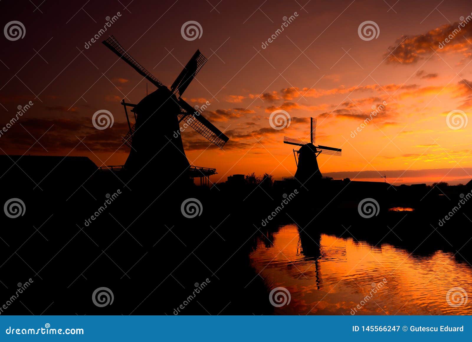Dutch Windmill at Sunset , Netherlands Stock Image - Image of mill ...