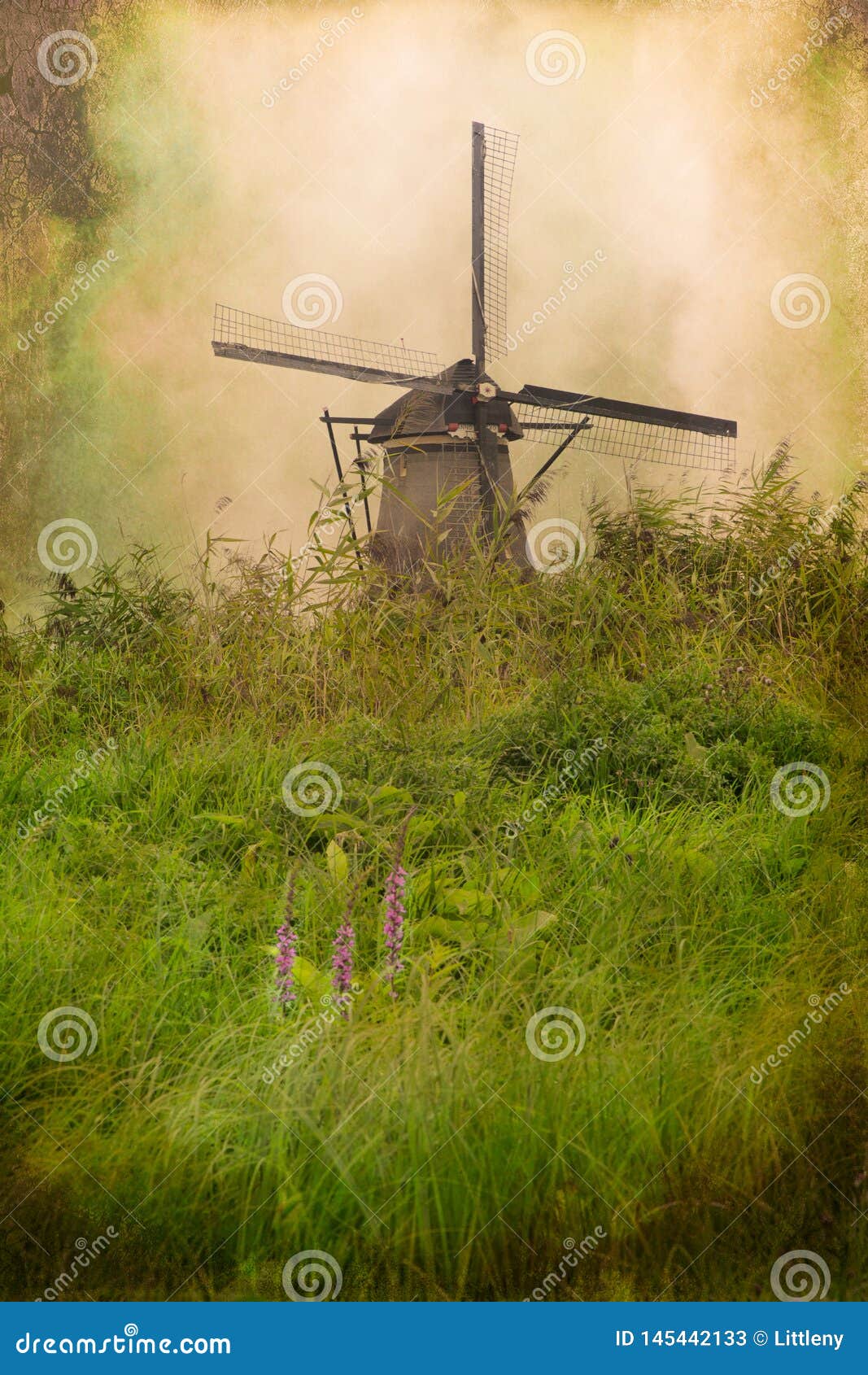 Dutch Windmill with Texture Effect Stock Image - Image of grungy ...