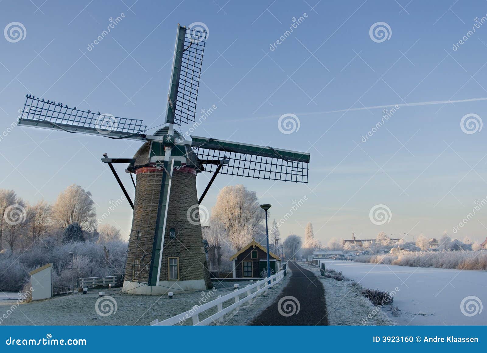 Dutch windmill in winter stock photo. Image of nature - 3923160