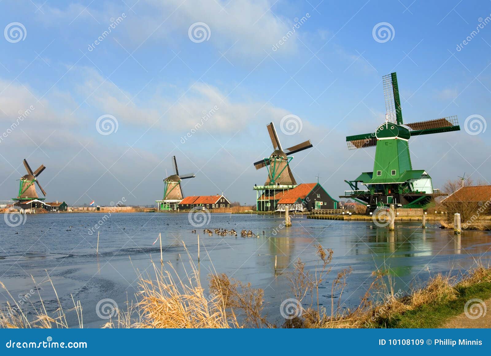 Dutch Windmills stock image. Image of pump, meadow, landmark - 10108109