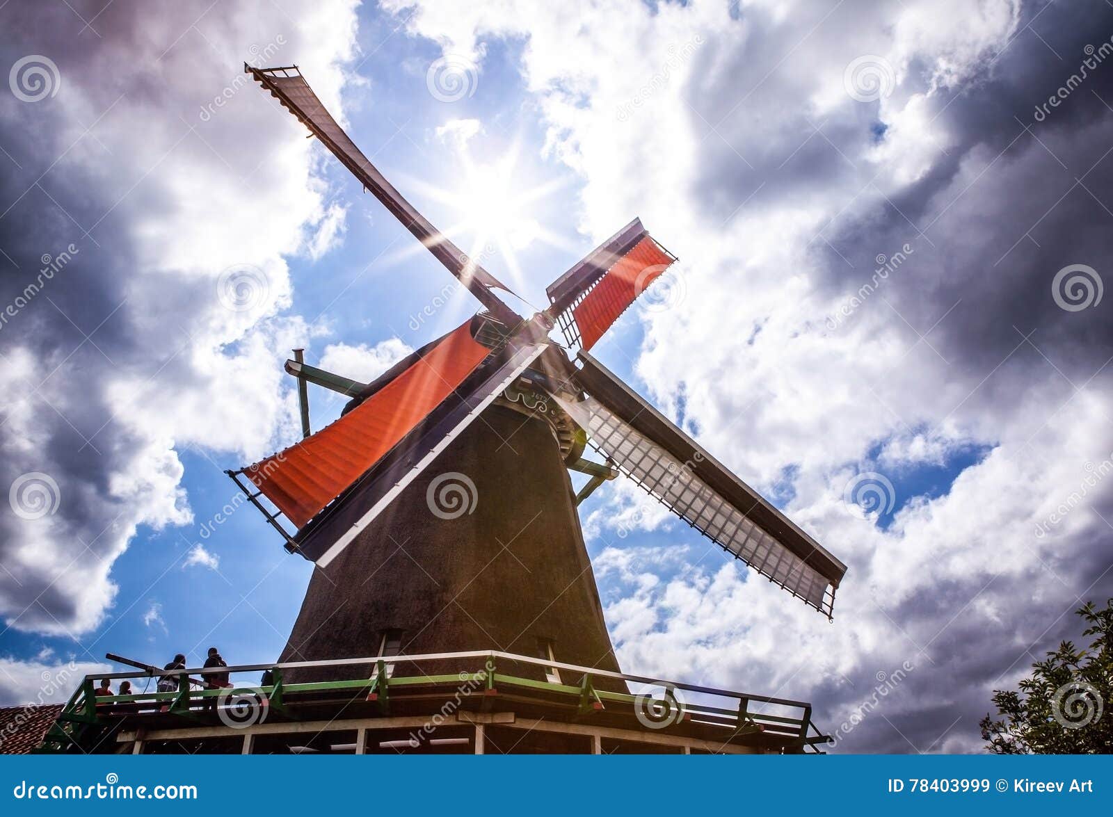 Dutch Windmills with Dramatic Cloudy Sky Stock Image - Image of ...