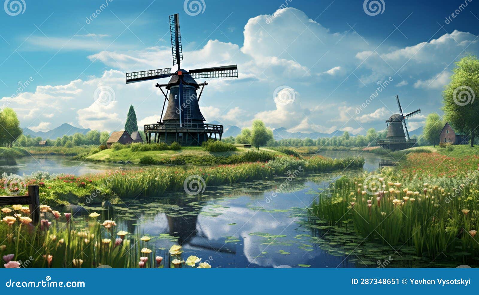 Dutch Windmills Illustrations In Delft Blue Colors Cartoon Vector ...