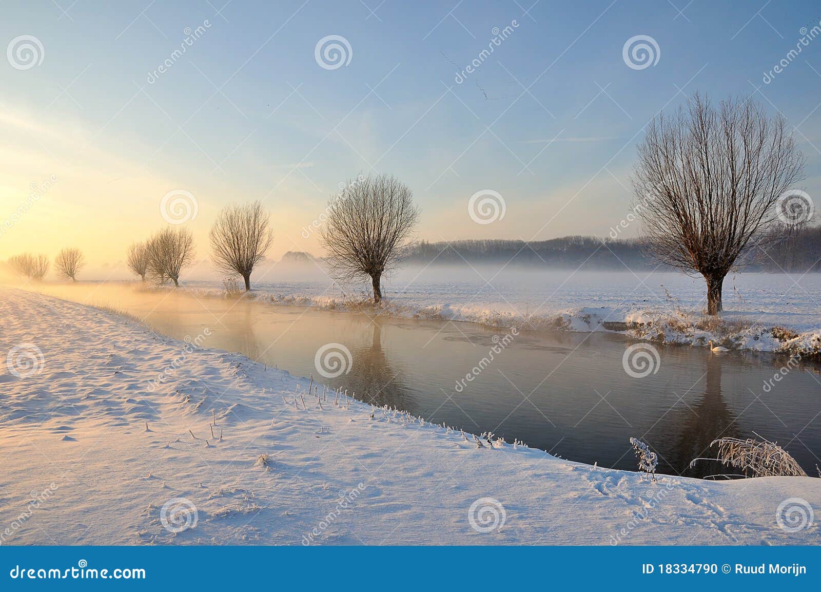 Dutch Winter Landscape with Snow and Low Sun Stock Photo - Image of ...