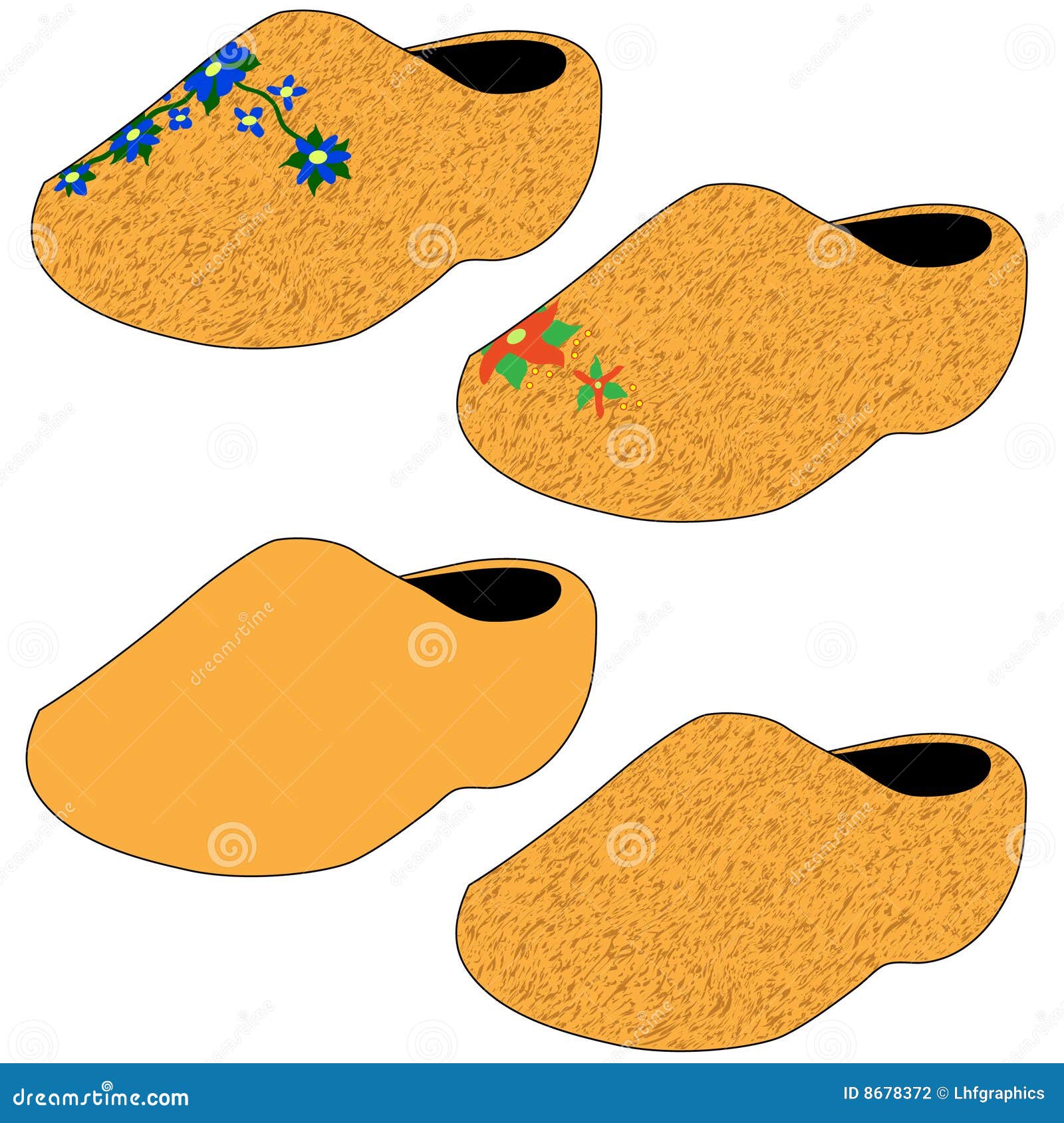 Dutch Wooden Clogs with Texture - Vector Stock Vector - Illustration of ...