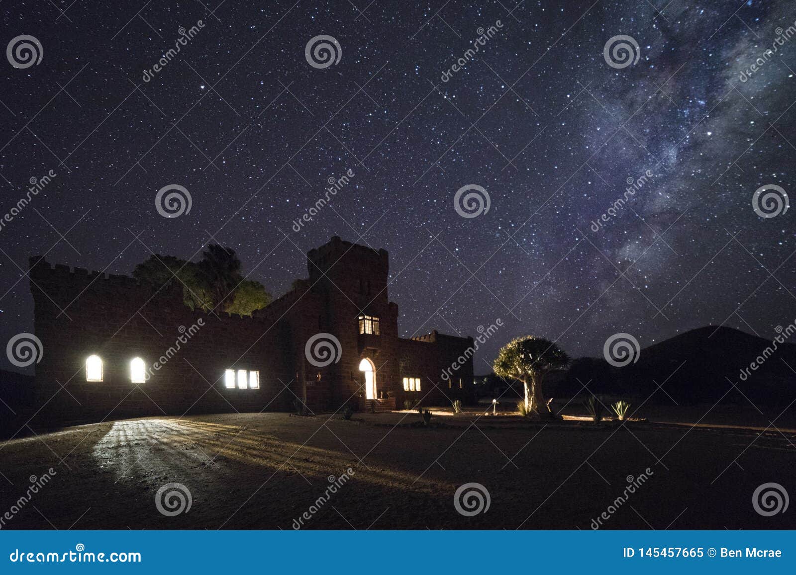 Duwiseb Castle at Night with Lights on. Stock Image - Image of erongo ...