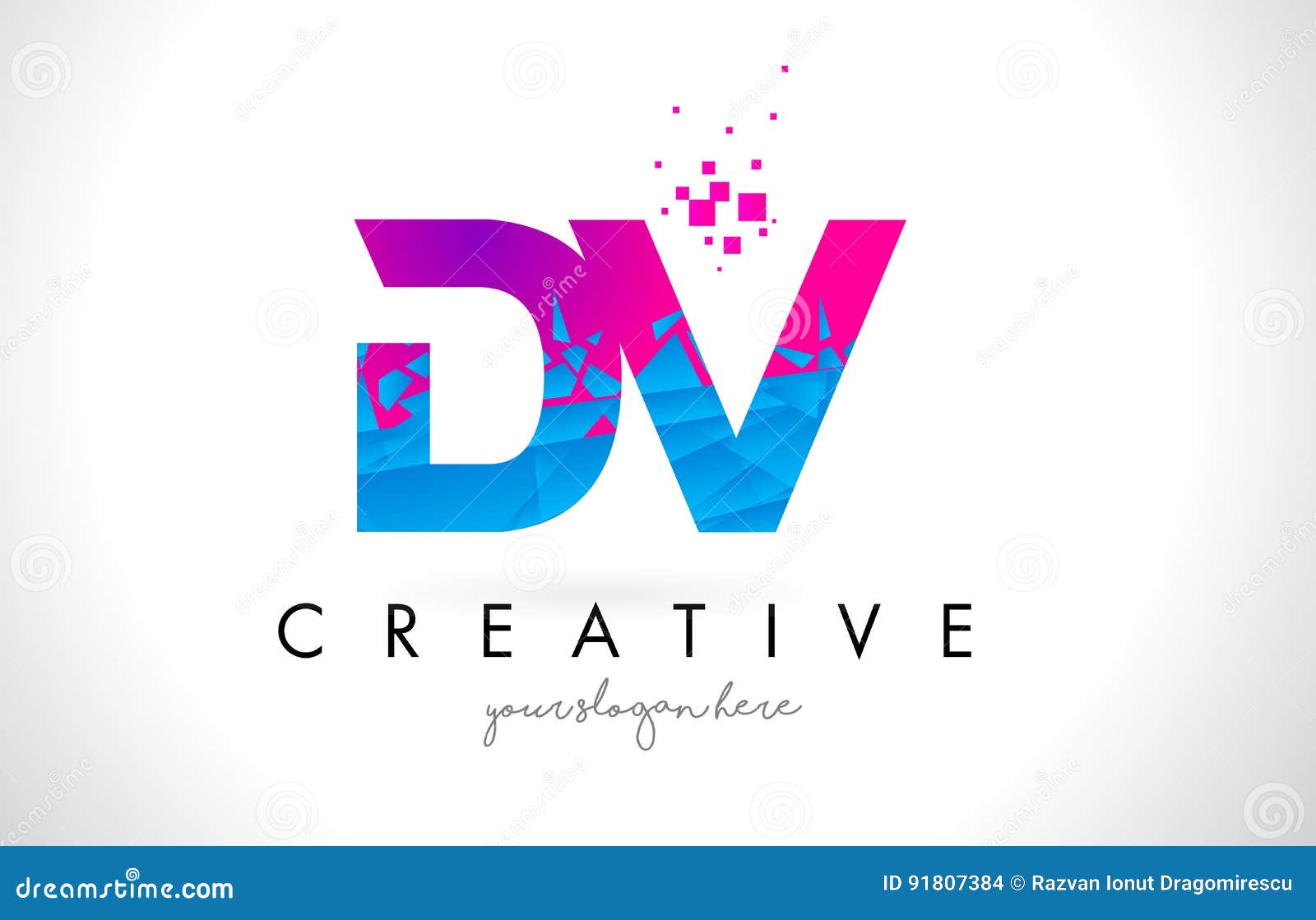 DV D V Letter Logo with Shattered Broken Blue Pink Texture Design ...
