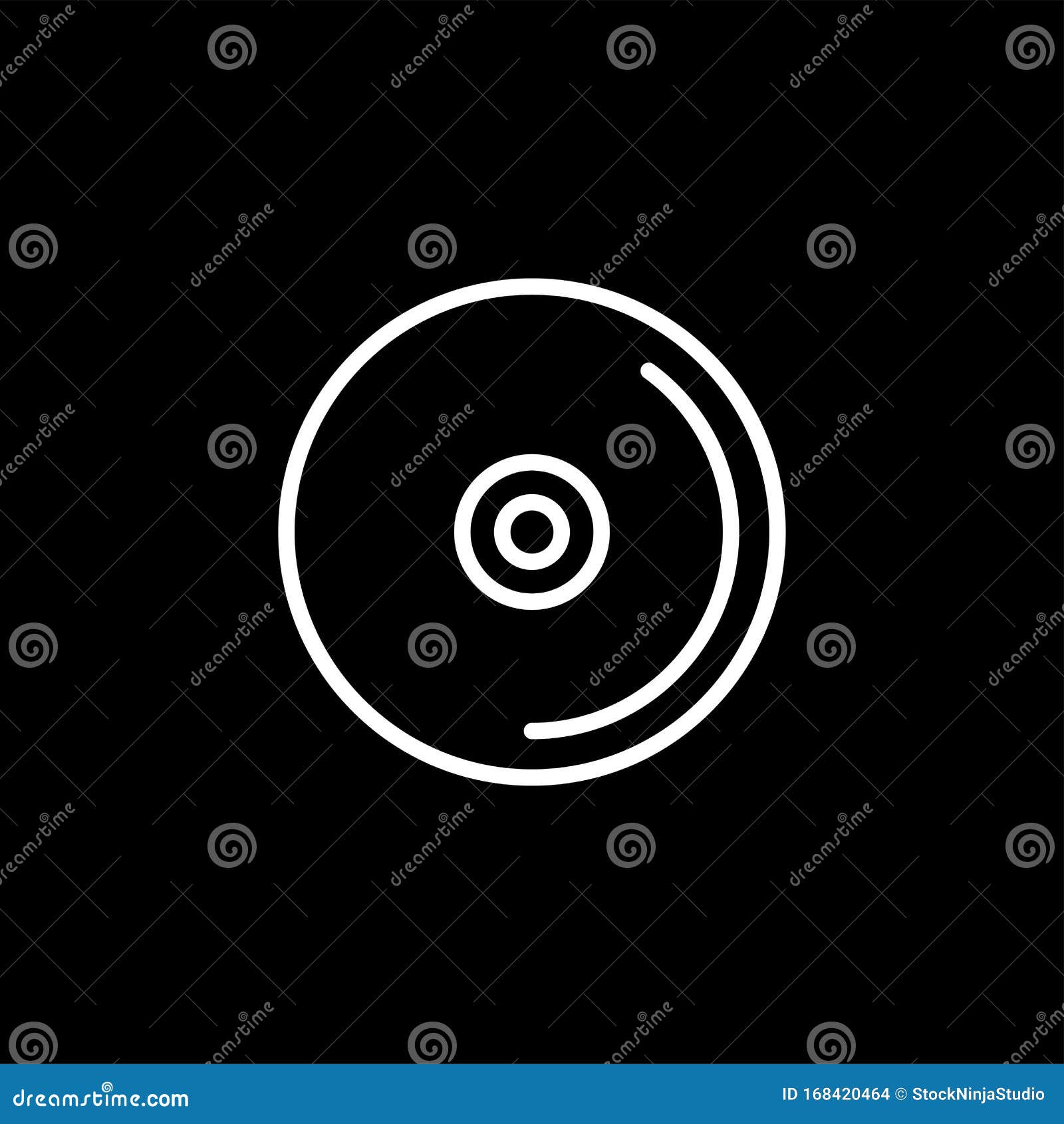 DVD or CD Line Icon on Black Background. Black Flat Style Vector ...