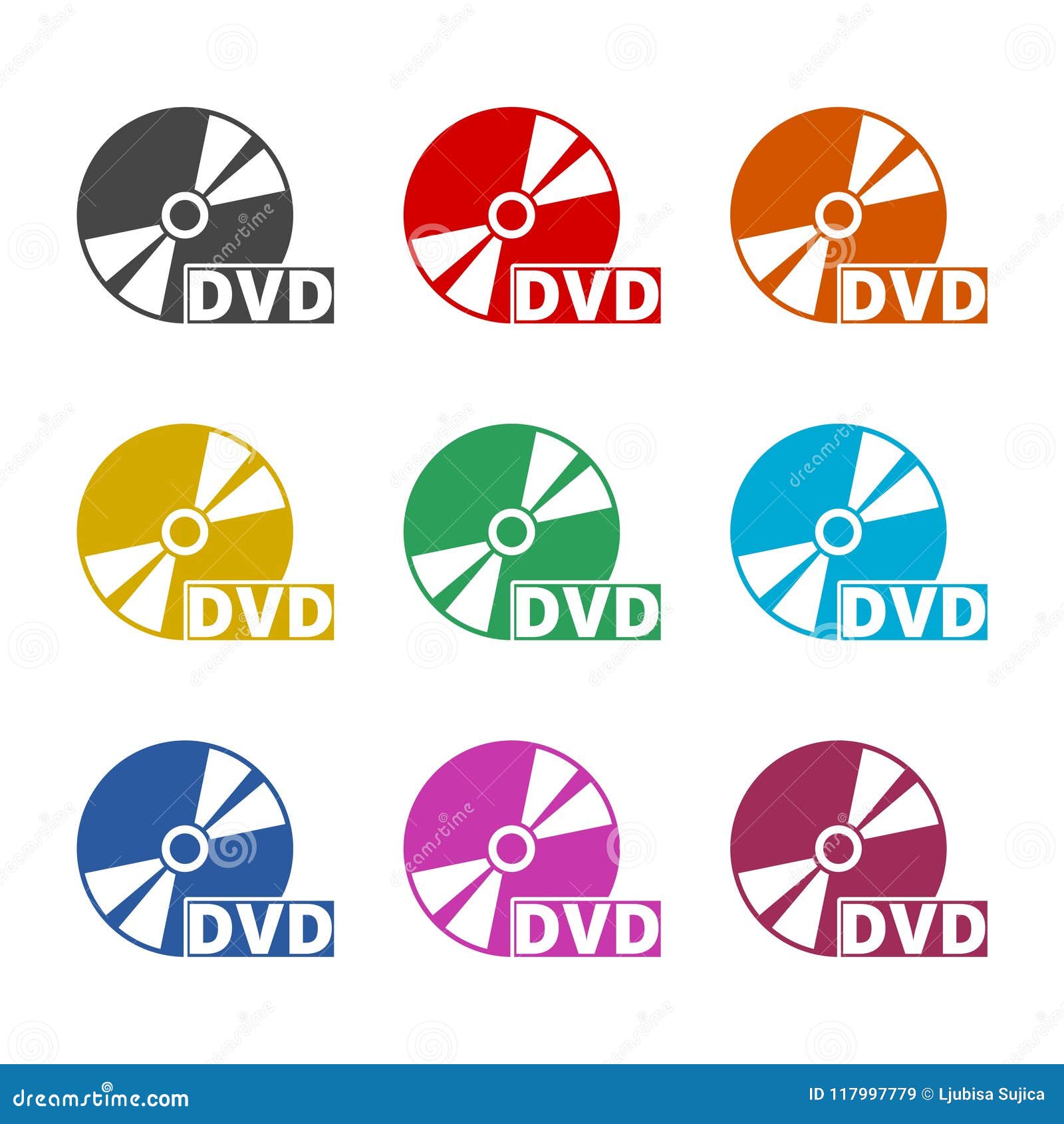 DVD icon, color icons set stock vector. Illustration of circle - 117997779