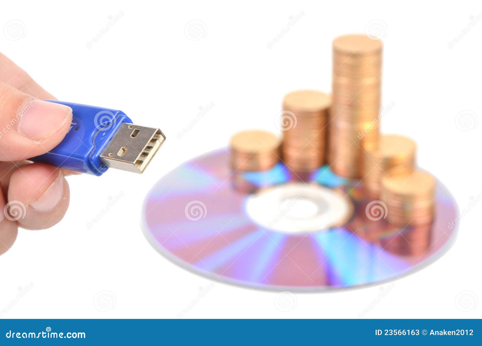 DVD and USB in Hand Disk with Coins Stock Image - Image of music ...