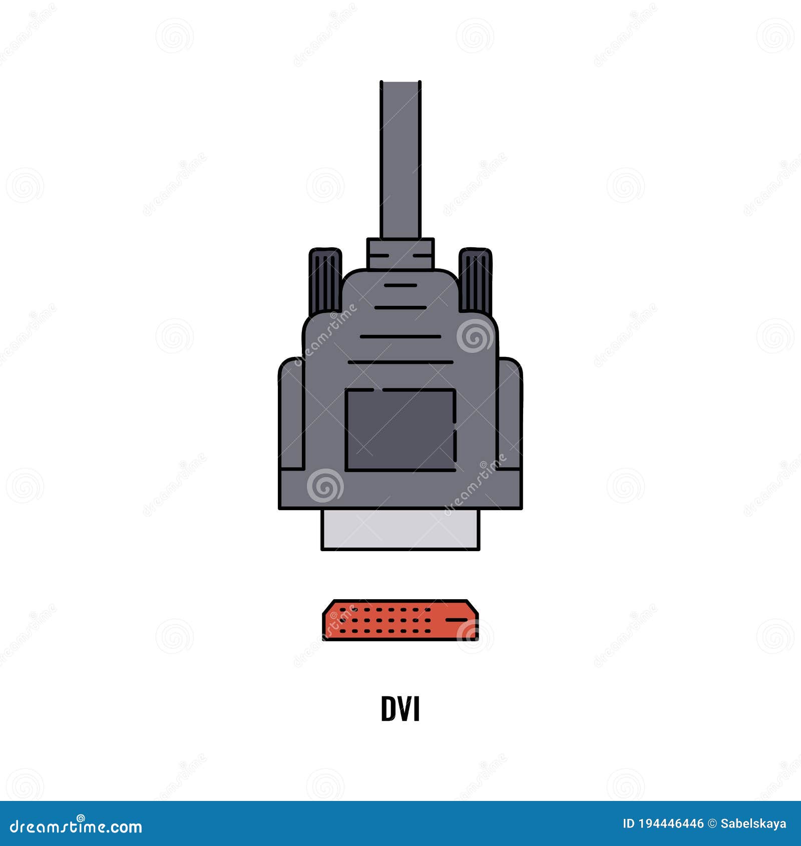 DVI or Digital Visual Interface Port Icon, Cartoon Vector Illustration ...