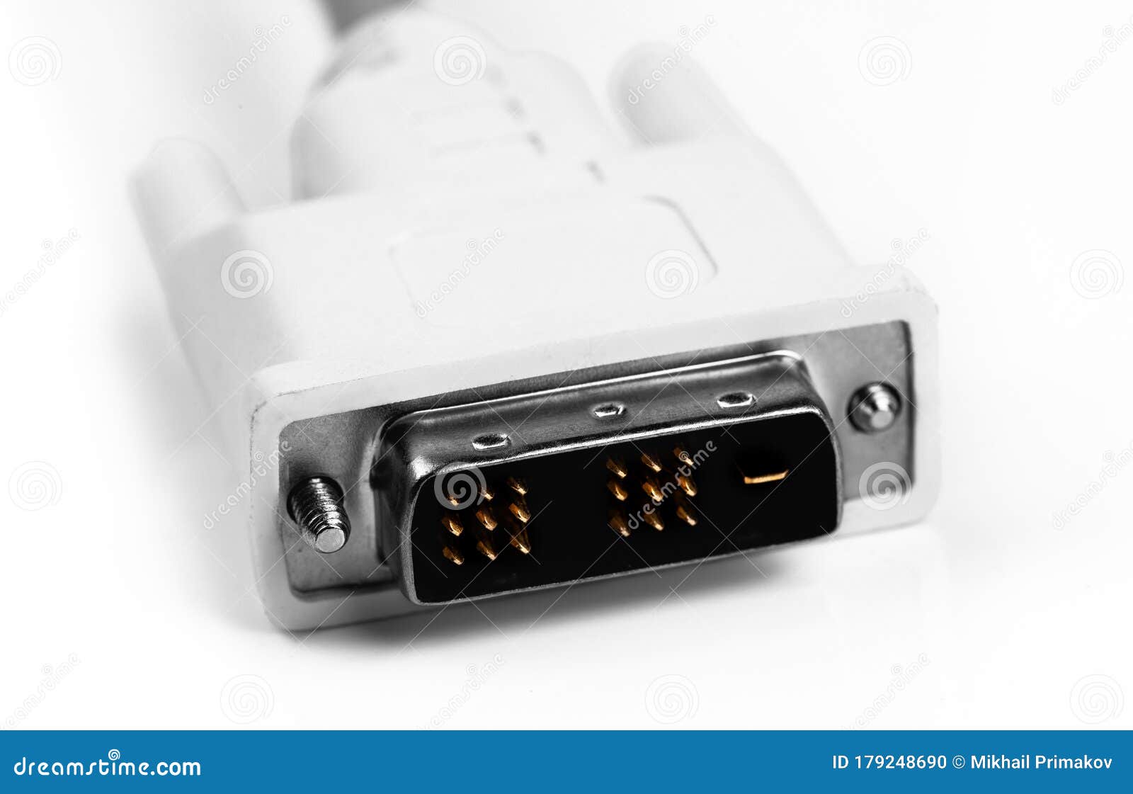 DVI Plug, White Cable Closeup on White Background, Macro Stock Photo ...