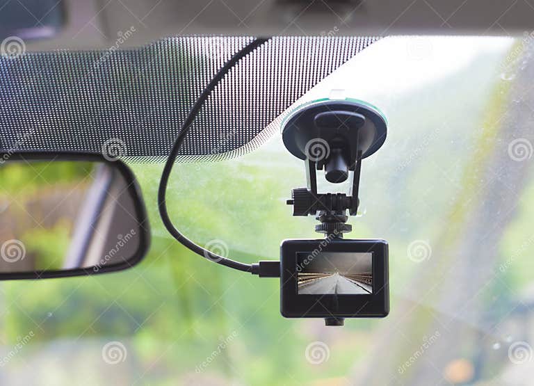 Dvr Camera on Car Windshield Stock Photo - Image of isolated, object ...