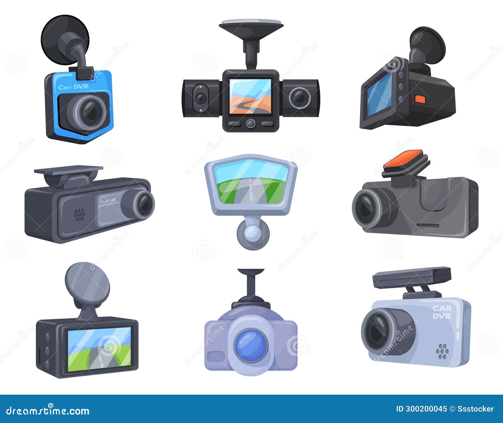 Car Dashcam. Man Driving Car With Mirror Dvr Camera Technology Symbol ...