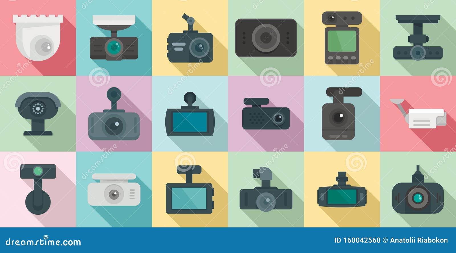 DVR icons set, flat style stock vector. Illustration of monitoring ...