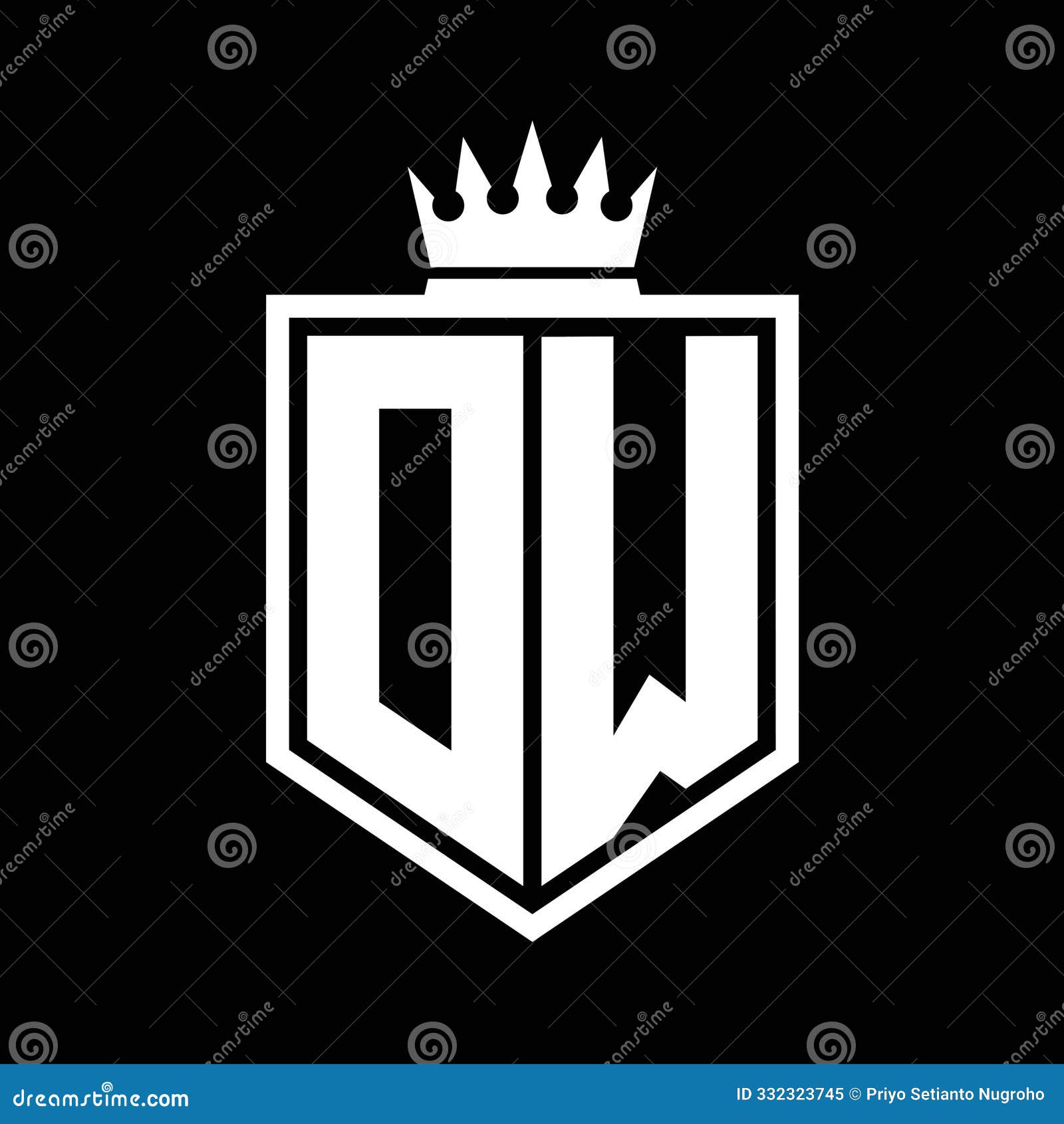 DW Logo Monogram Bold Shield Geometric Shape With Crown Outline Black ...