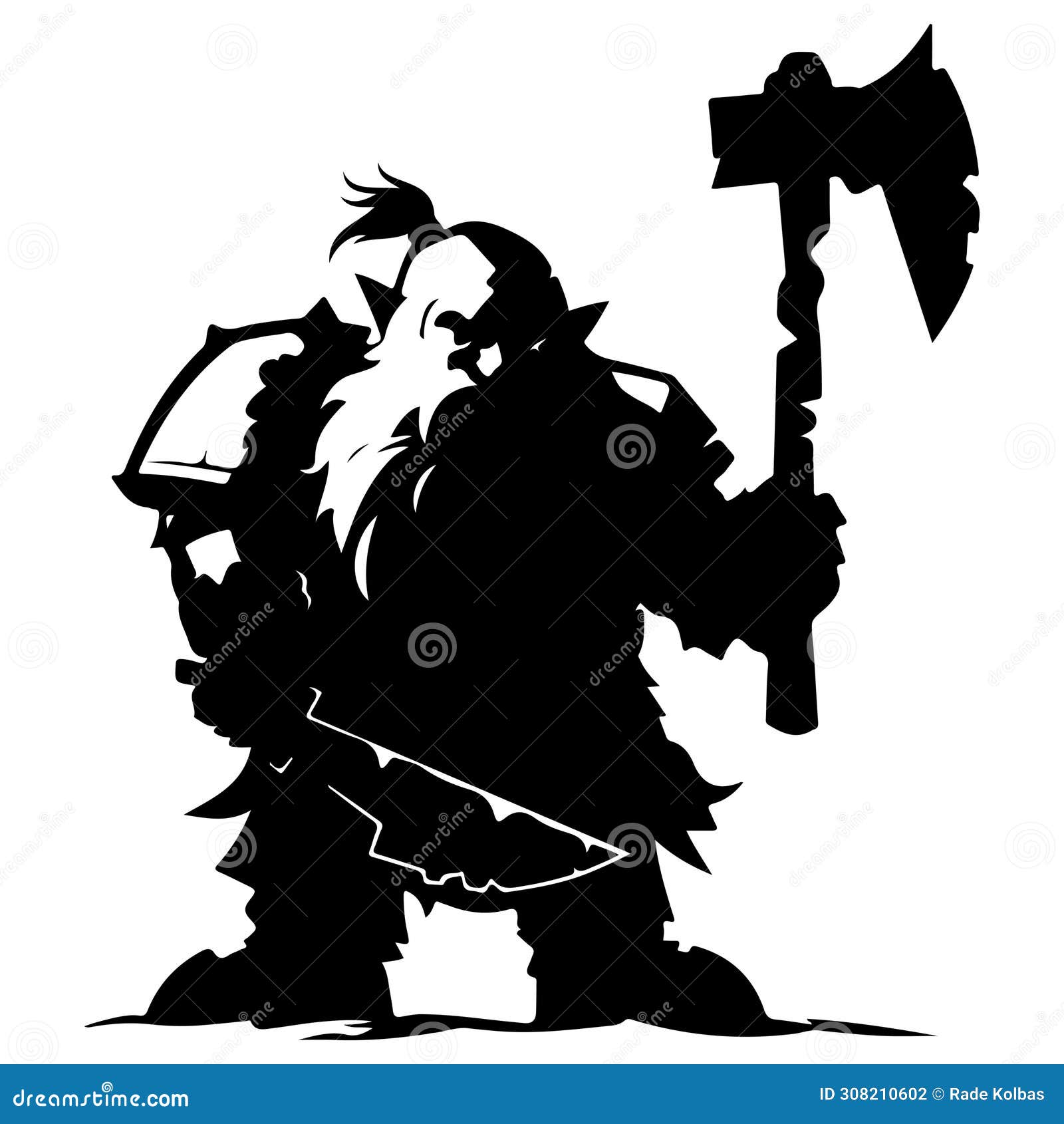 Silhouette of a Fantasy Dwarf Warrior with Axe for Role-Playing Games ...