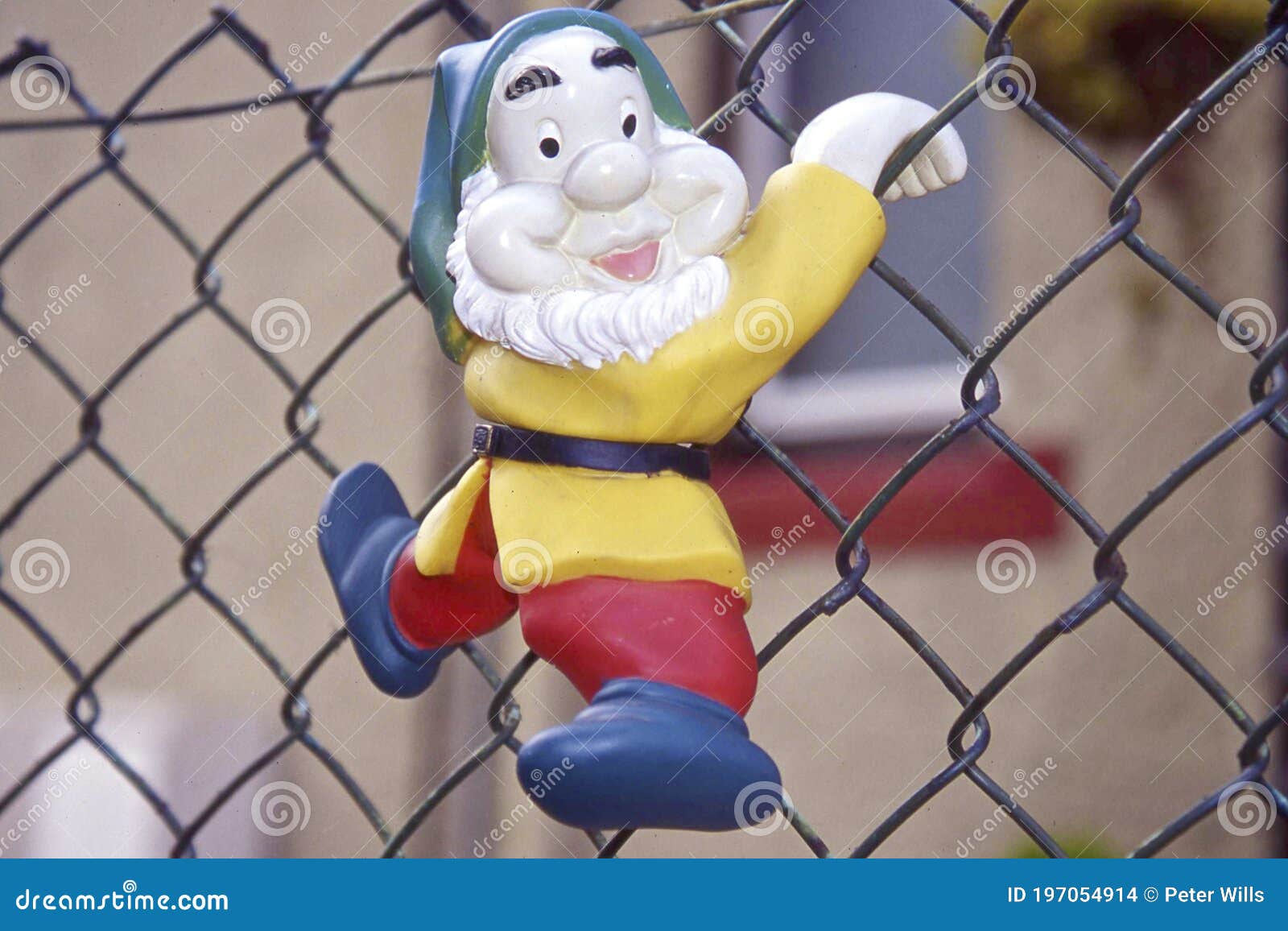 Dwarf hanging from a fence editorial stock image. Image of garden ...