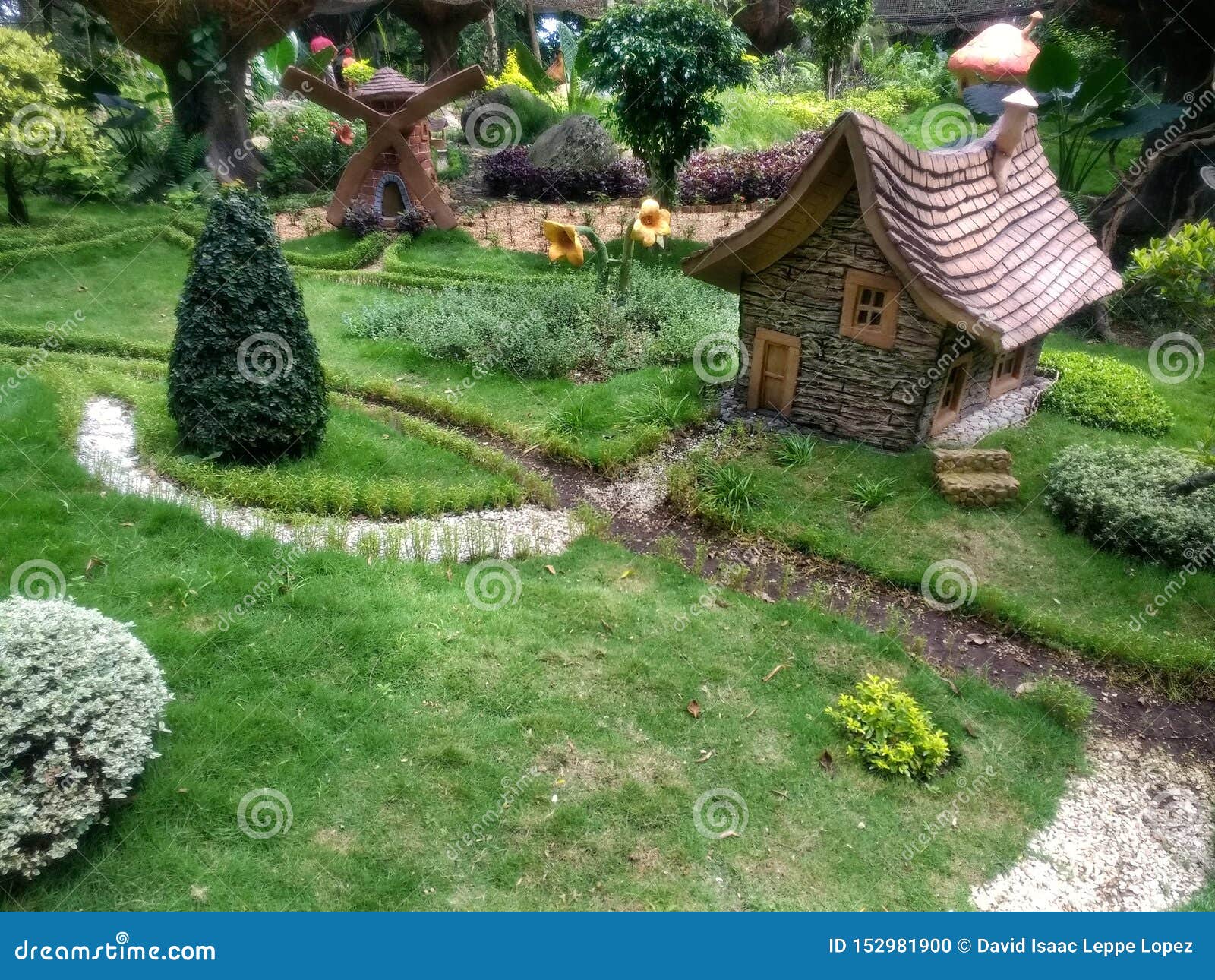 Dwarf House with Path a Small Tree and Small Bushes Stock Photo - Image ...
