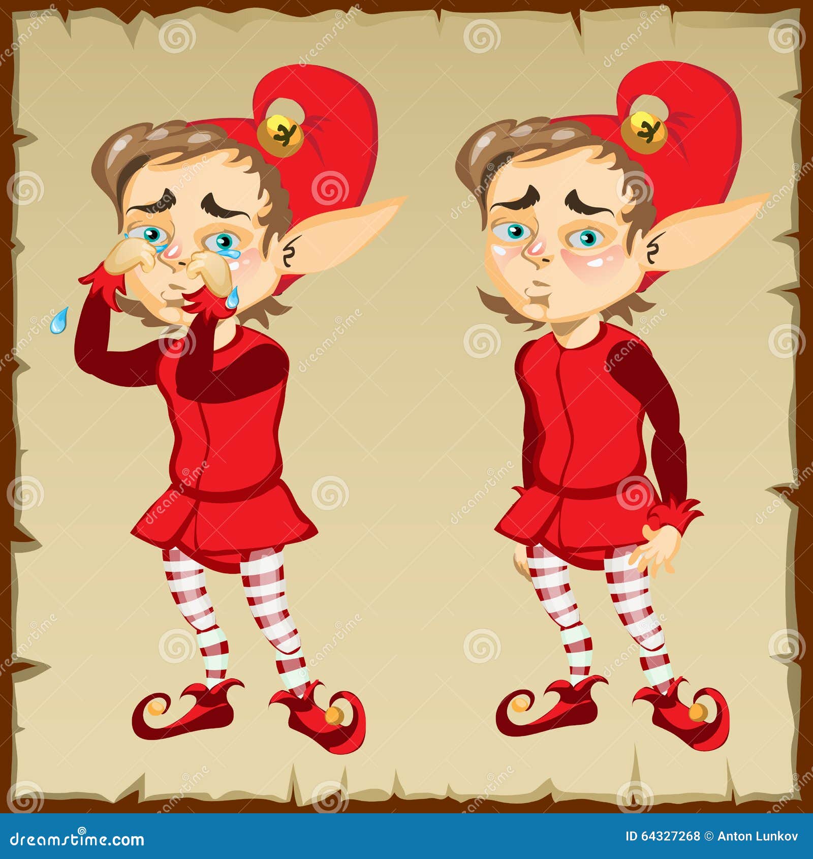 Dwarf in Red Clothing with Sad and Happy Emotions Stock Vector ...