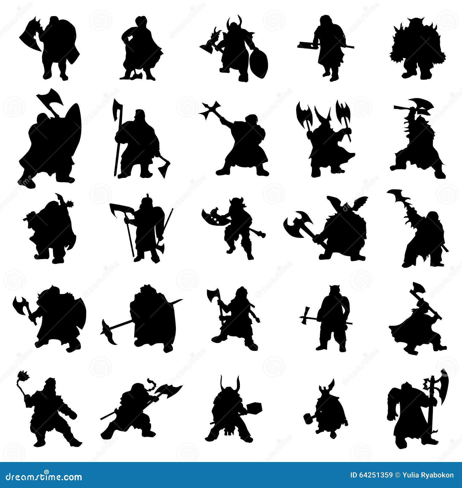 Dwarf silhouettes set stock vector. Illustration of guard - 64251359