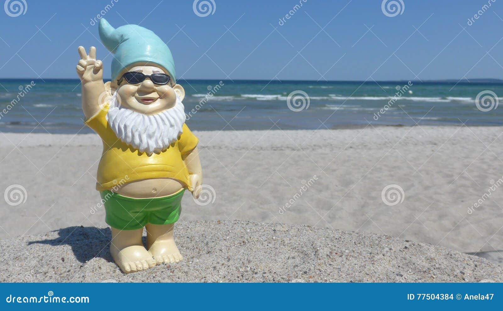 Dwarf with Sunglasses Seaside Makes Peace Sign Stock Photo - Image of ...