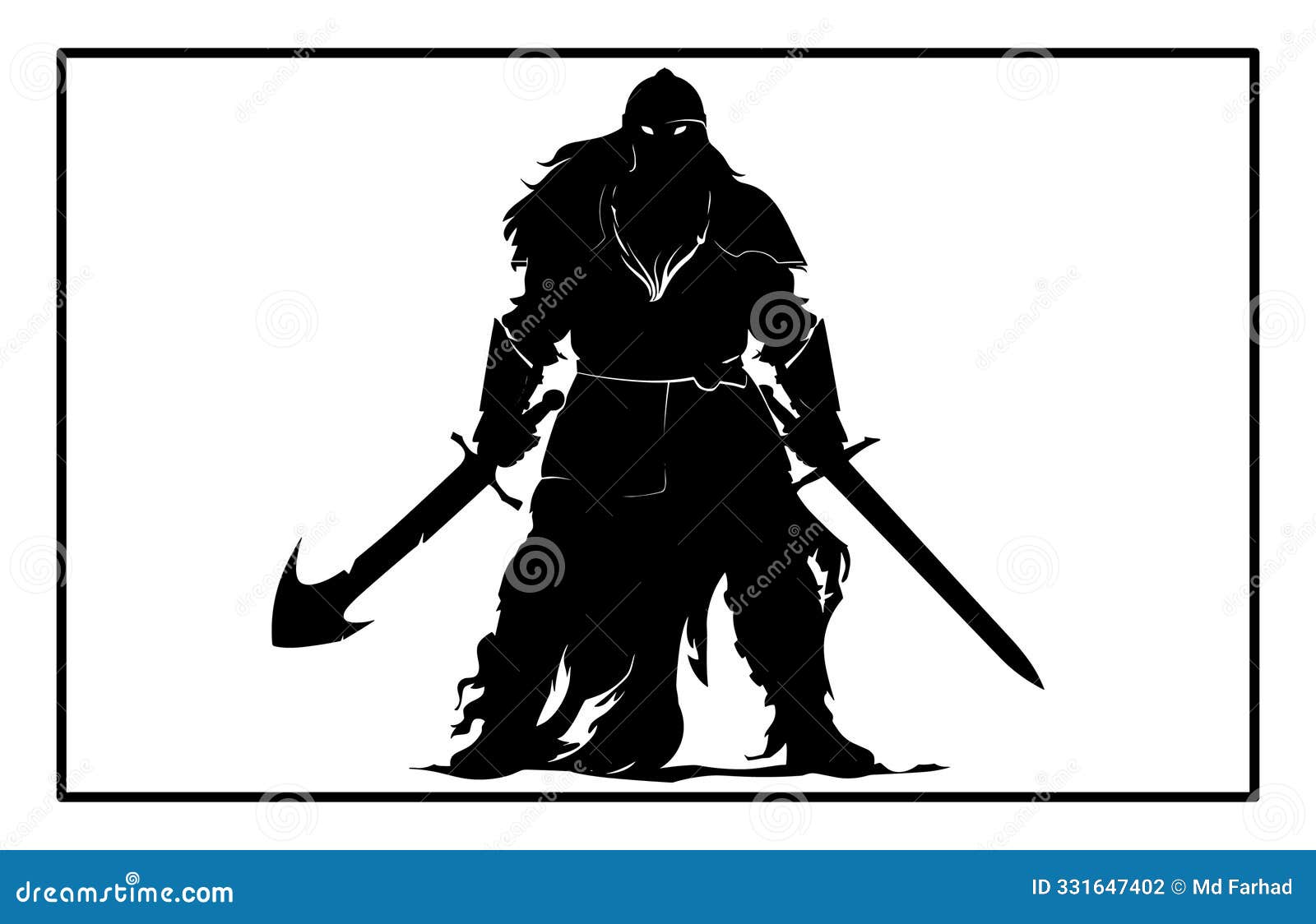 Dwarf Warrior Silhouette, Viking with Axe Detailed Vector Silhouette ...