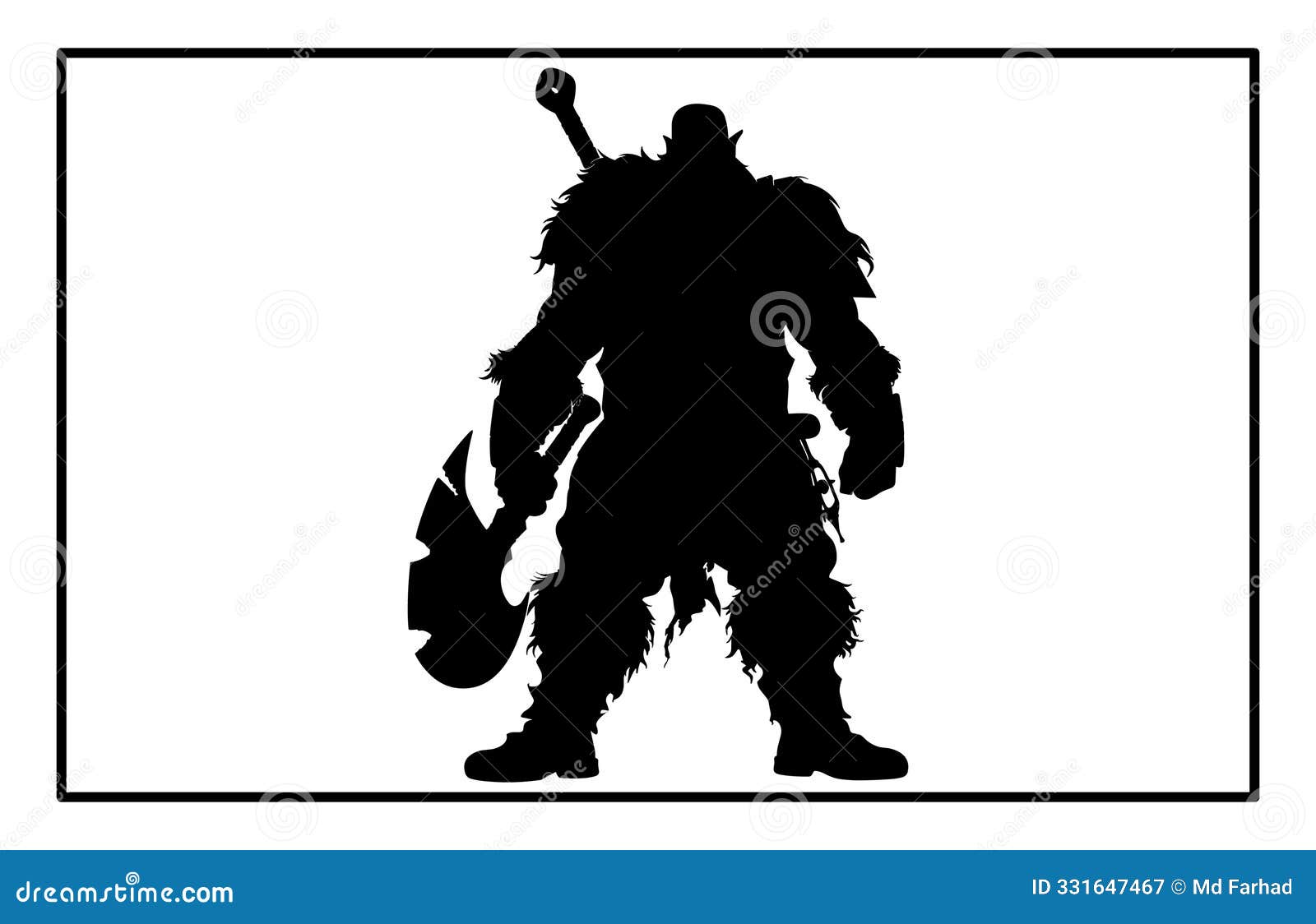 Dwarf Warrior Silhouette, Viking with Axe Detailed Vector Silhouette ...