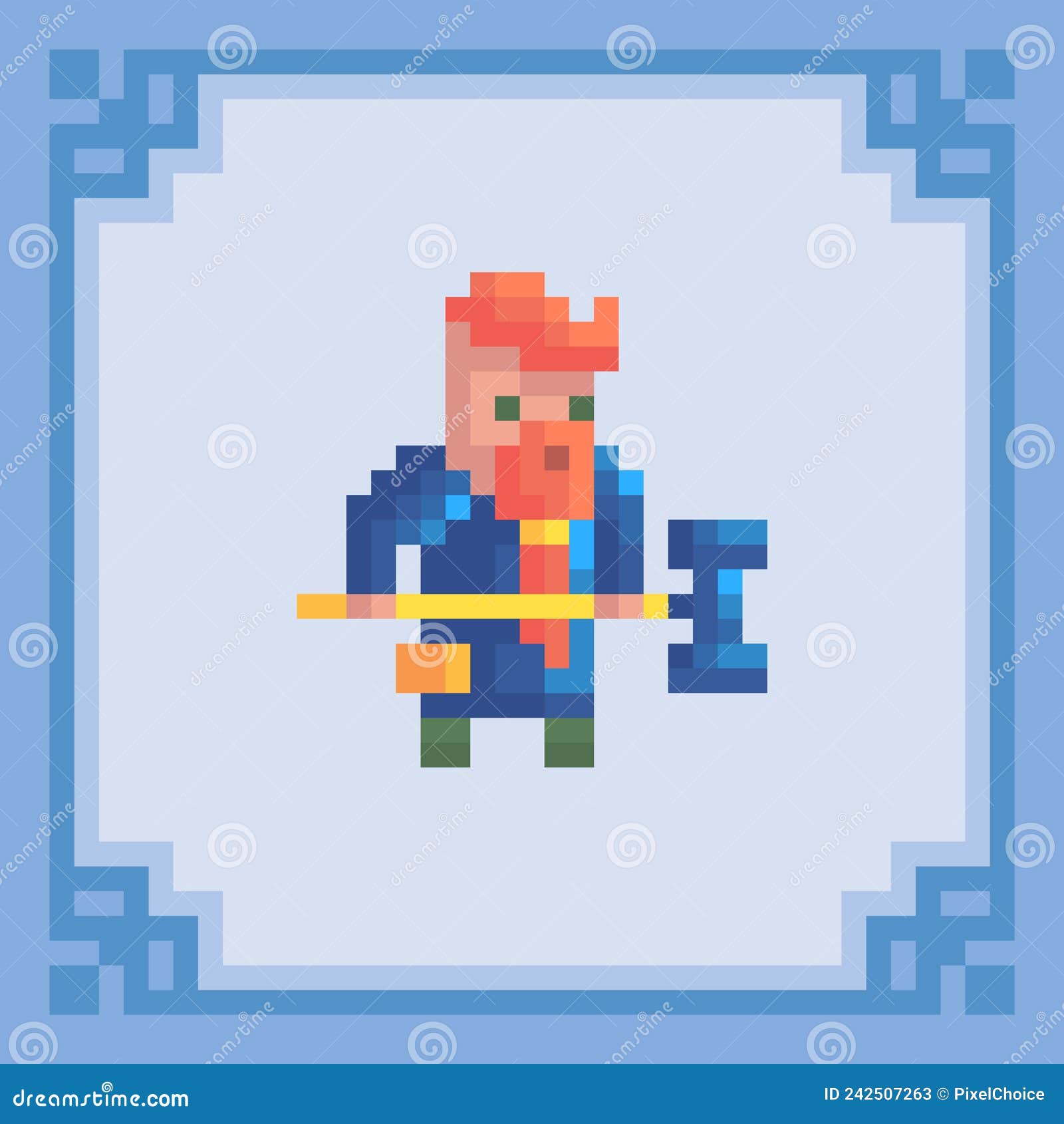 Dwarf Warrior with Weapon. Pixel Art Character Stock Vector ...