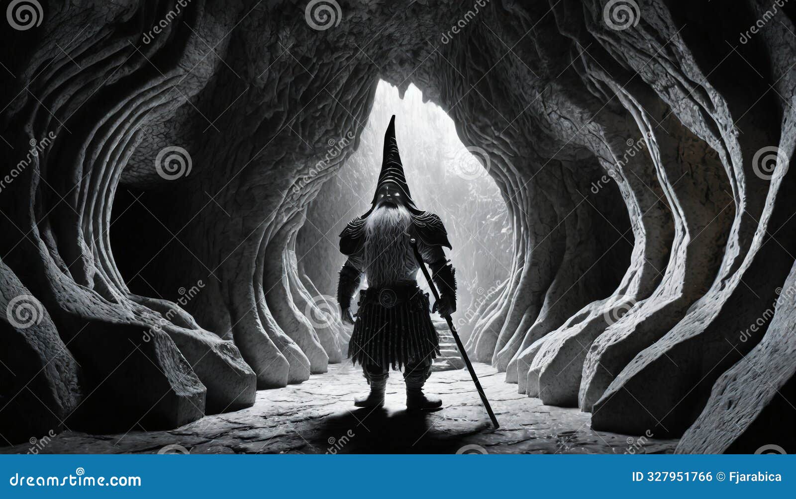 A Dwarf Wizard in a Dark Cave Stock Illustration - Illustration of ...