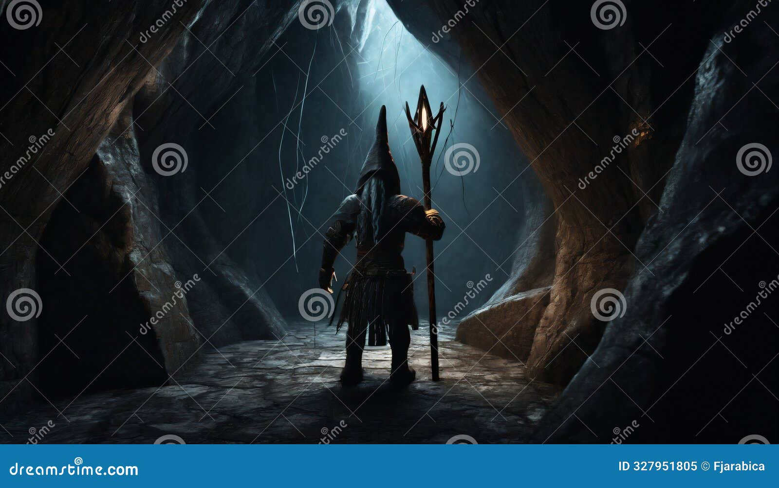 A Dwarf Wizard in a Dark Cave Stock Illustration - Illustration of ...