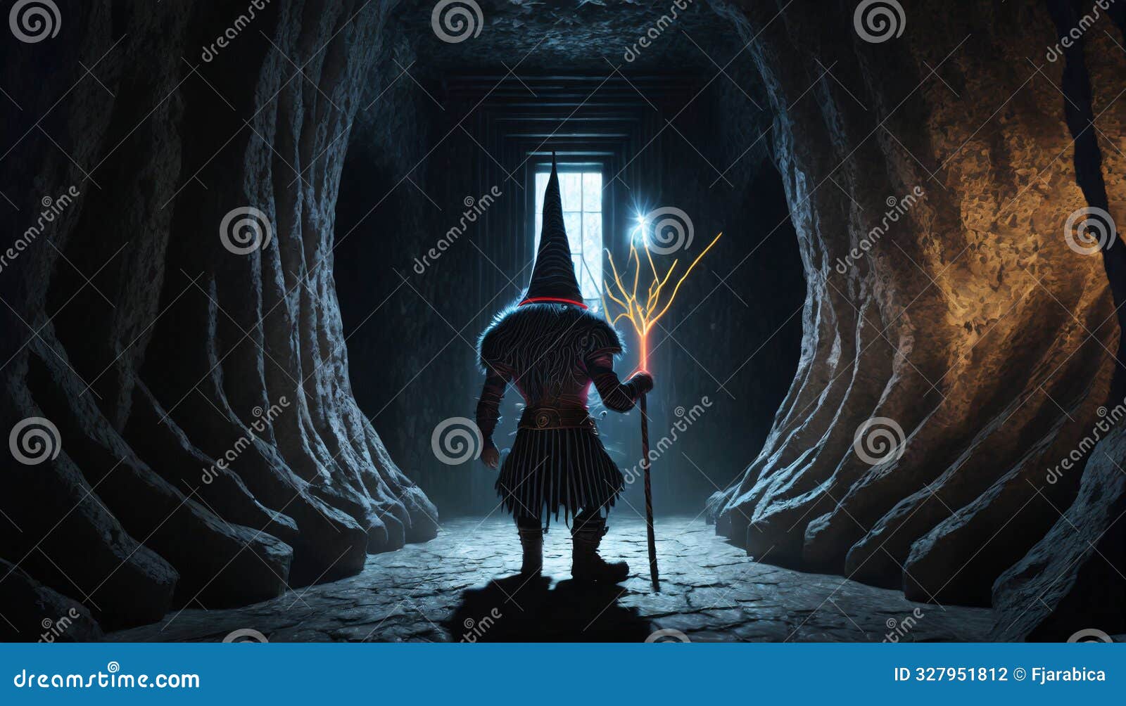 A Dwarf Wizard in a Dark Cave Stock Illustration - Illustration of ...