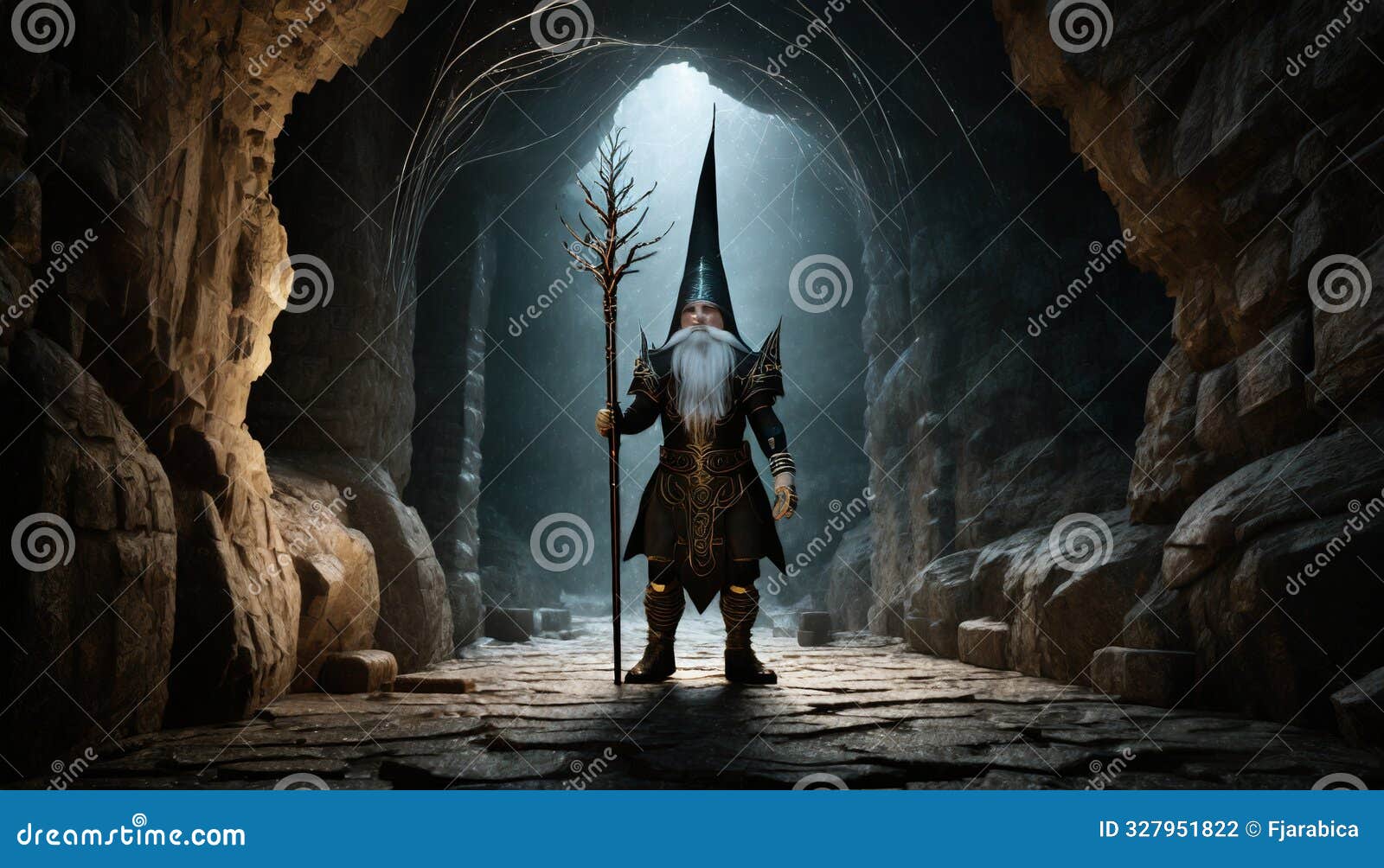 A Dwarf Wizard in a Dark Cave Stock Illustration - Illustration of ...