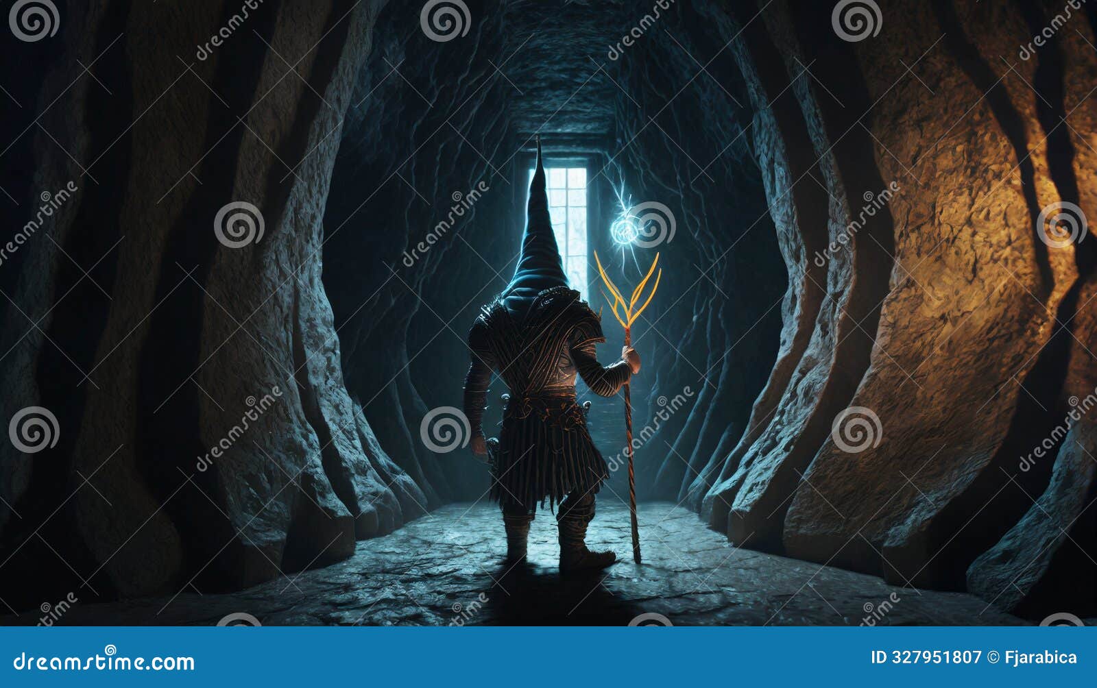 A Dwarf Wizard in a Dark Cave Stock Illustration - Illustration of ...