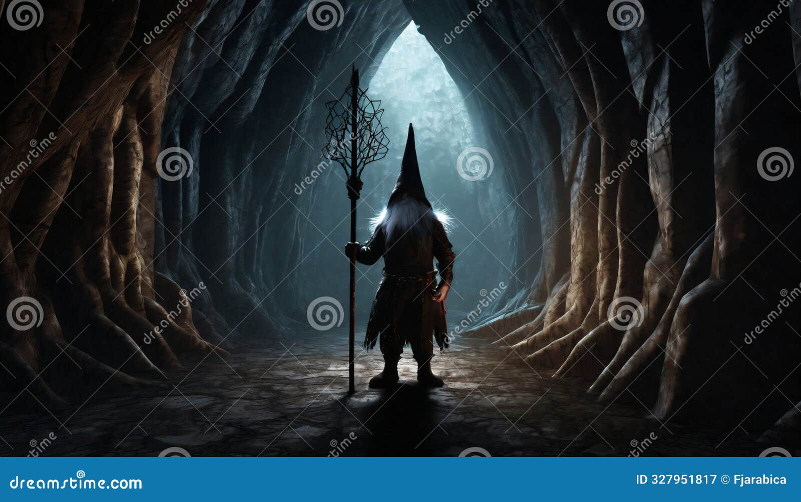 A Dwarf Wizard in a Dark Cave Stock Illustration - Illustration of ...