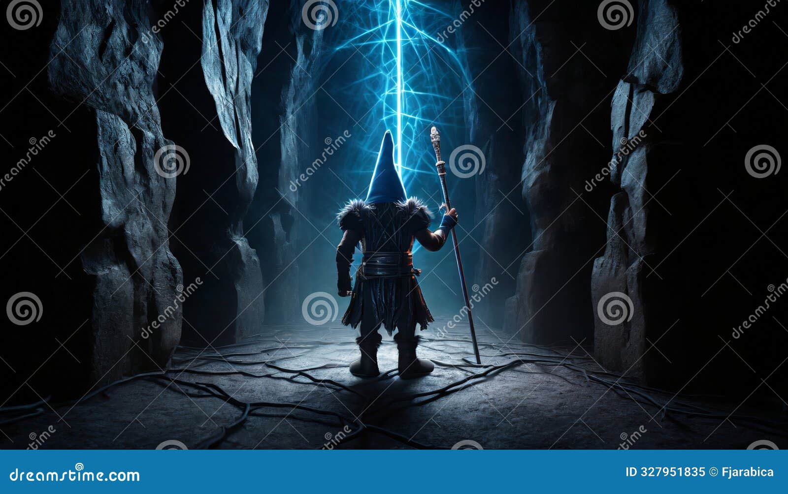 A Dwarf Wizard in a Dark Cave Stock Illustration - Illustration of ...
