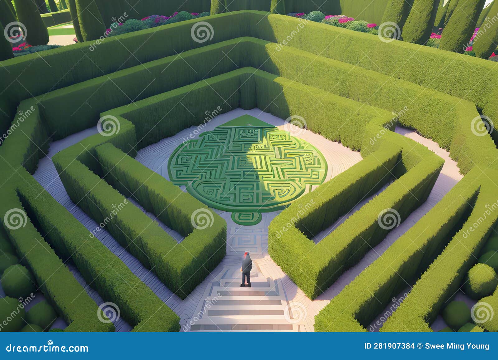 Dwarfed by a Towering 3D Hedge Maze Environment Which Inspired by the ...