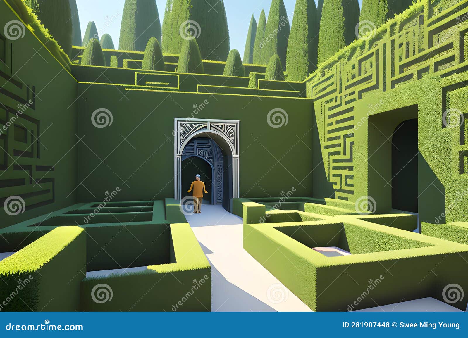 Dwarfed by a Towering 3D Hedge Maze Environment Which Inspired by the ...