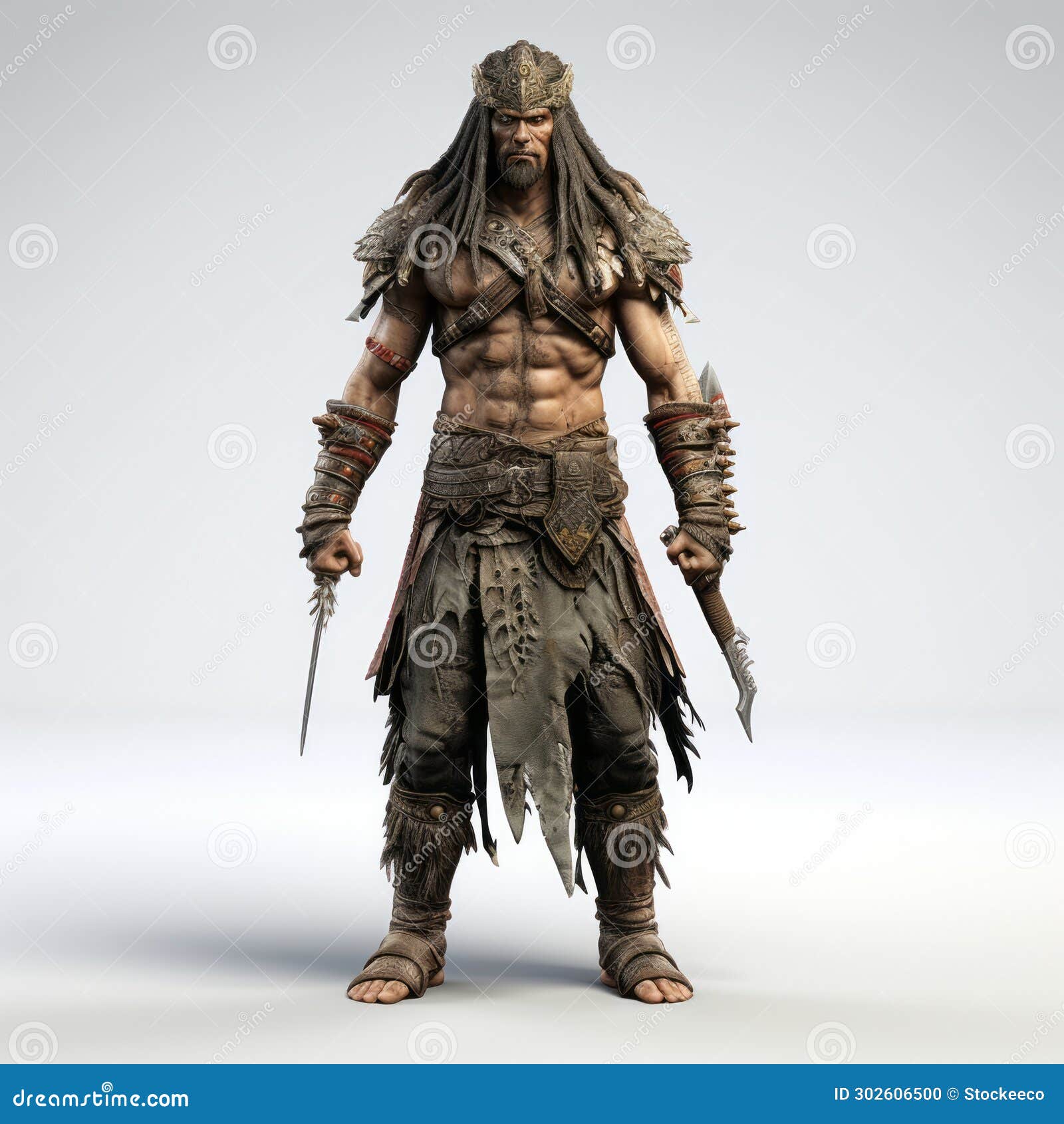 Gritty Textured 3d Model Of Warrior With Long Hair Royalty-Free Stock ...