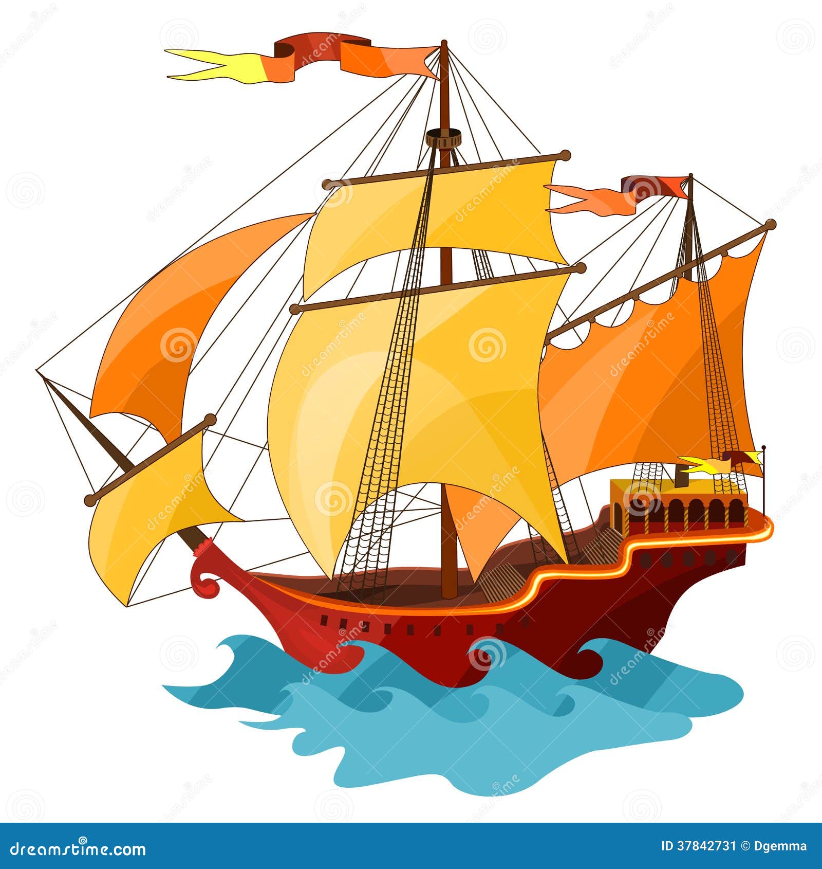 Dwumasztowy żeglowanie Statek. Ilustracja Wektor - Ilustracja złożonej ...
