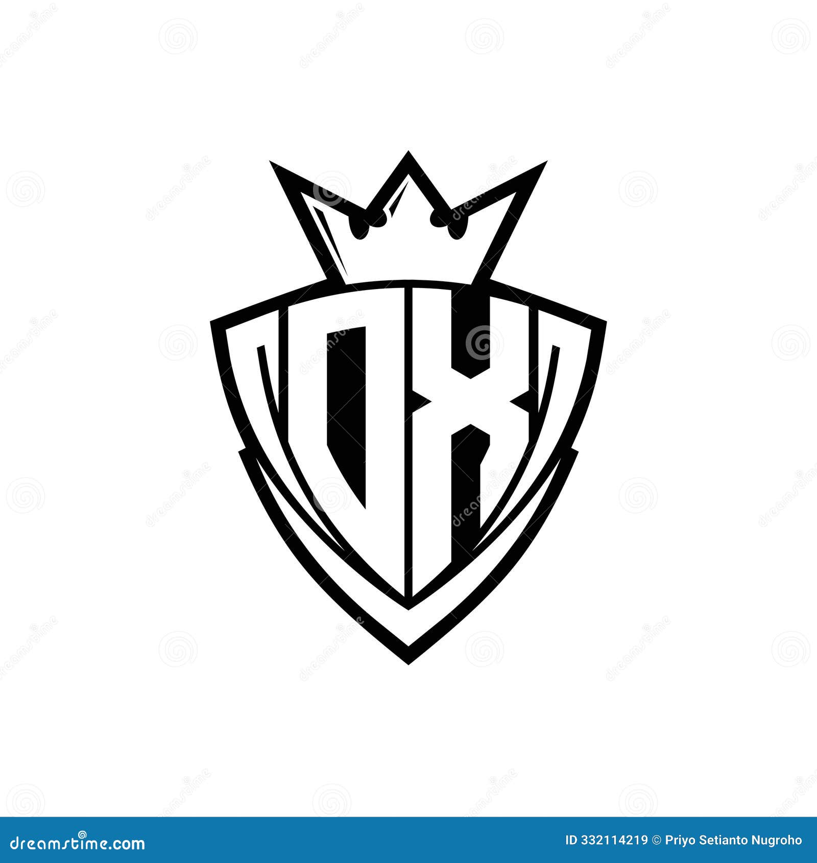 DX Letter Logo With Sharp Triangle Shield Shape With Crown Inside White ...
