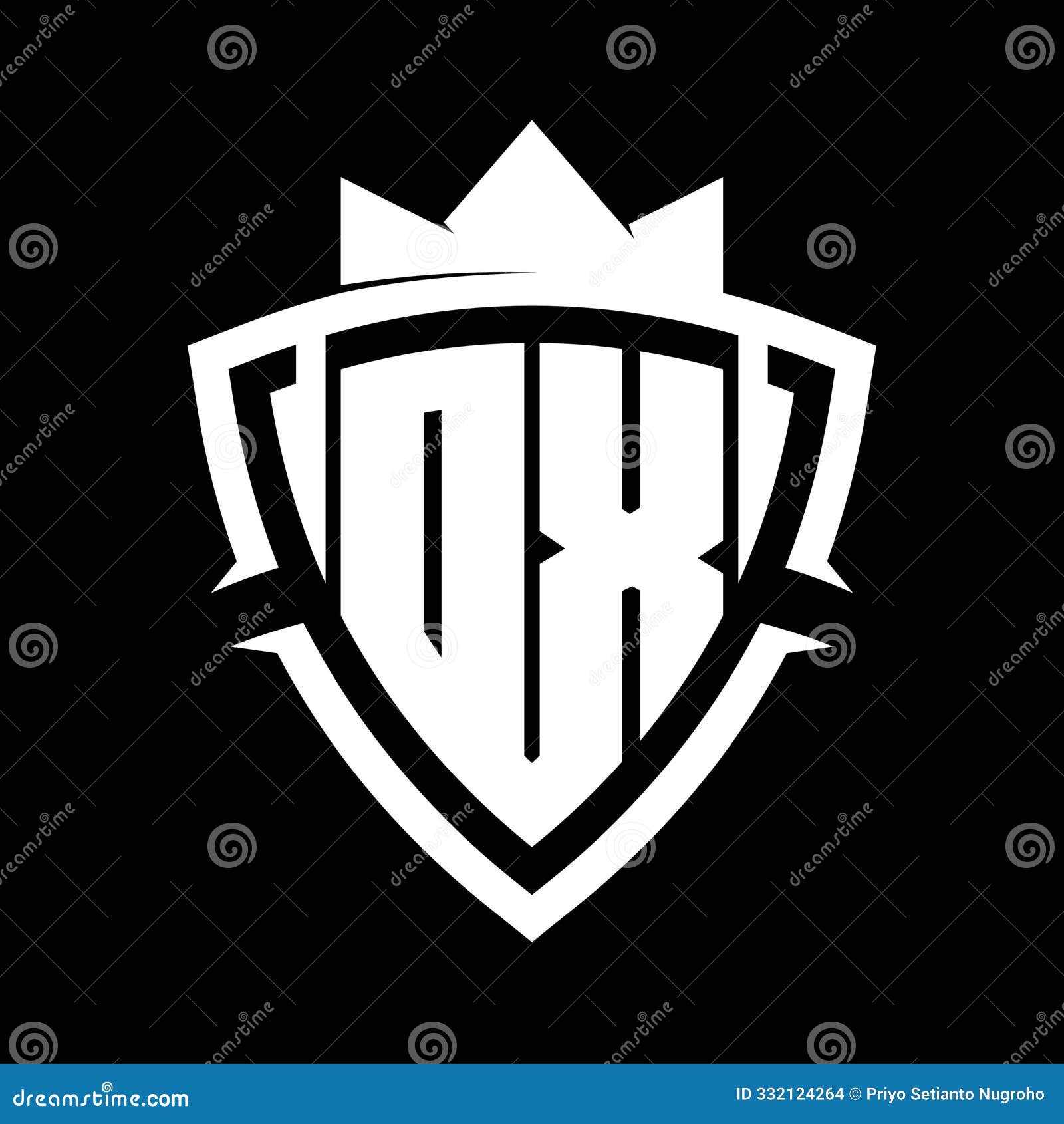 DX Letter Monogram With Triangle Curve Shield Shape With Crown White ...