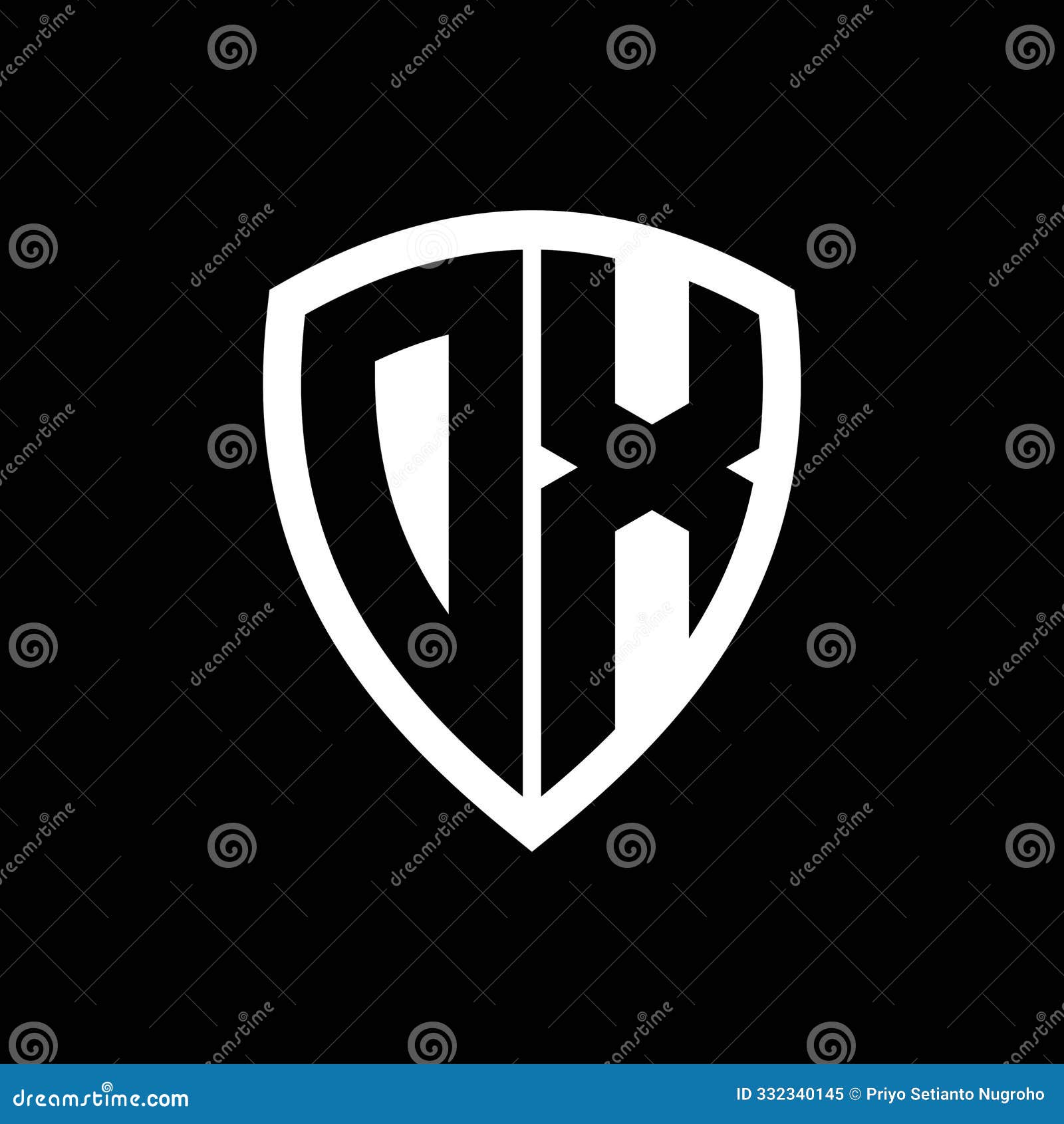 DX Monogram Logo with Bold Letters Shield Shape with Black and White ...