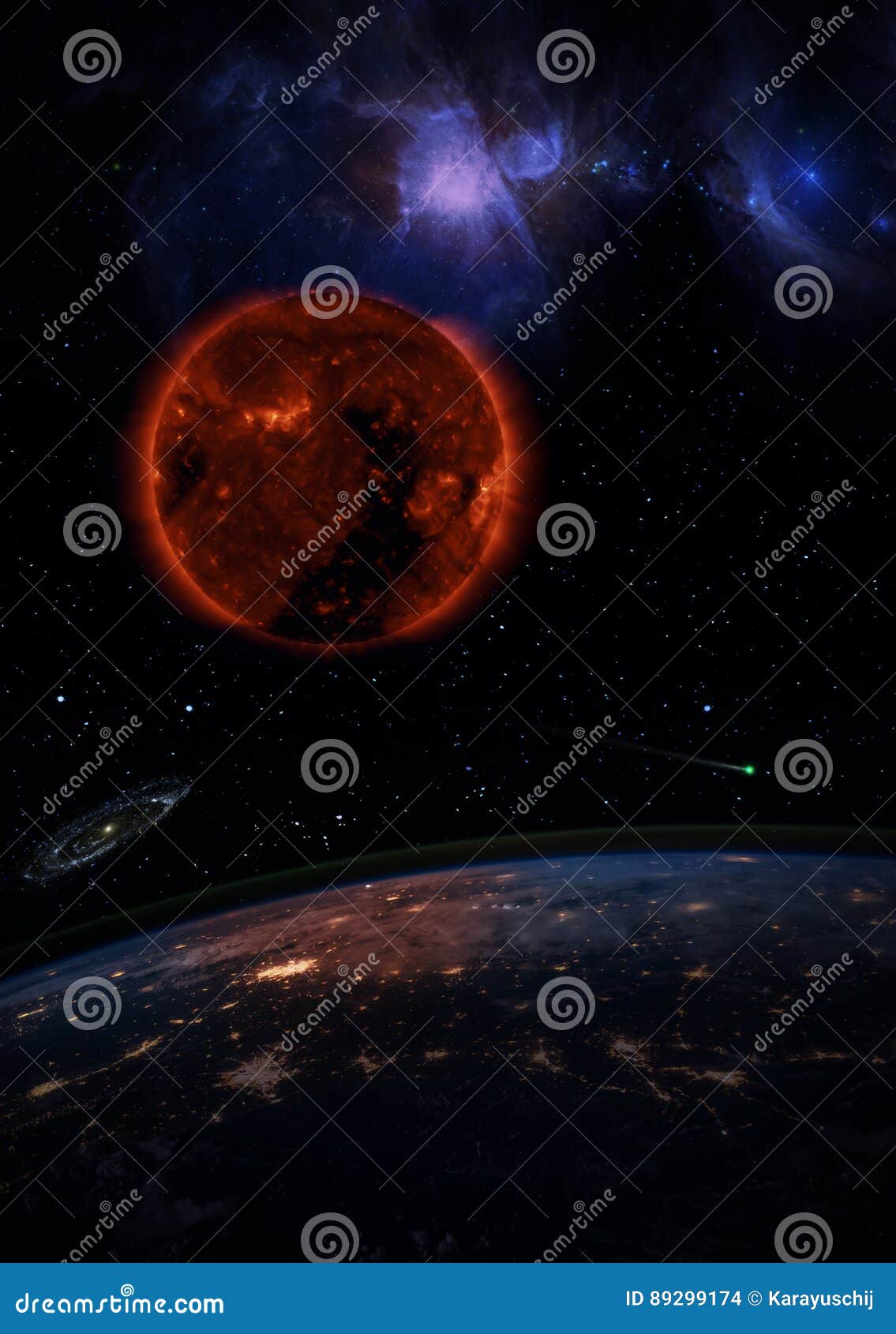 Dying Sun Over the Dark Planet Earth Stock Photo - Image of night, glow ...