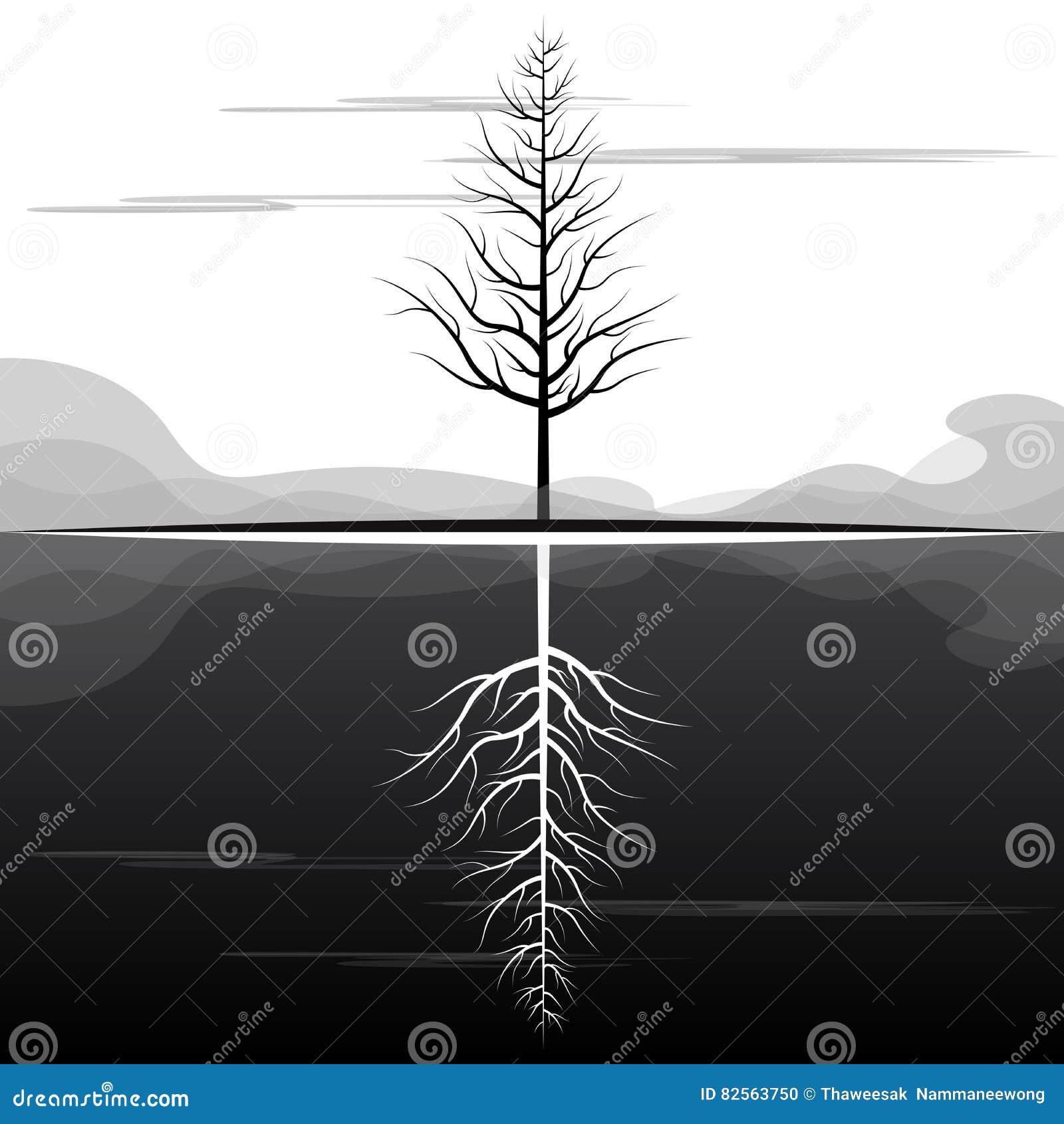 Dying Tree Reflection Landscape Stock Vector - Illustration of dying ...